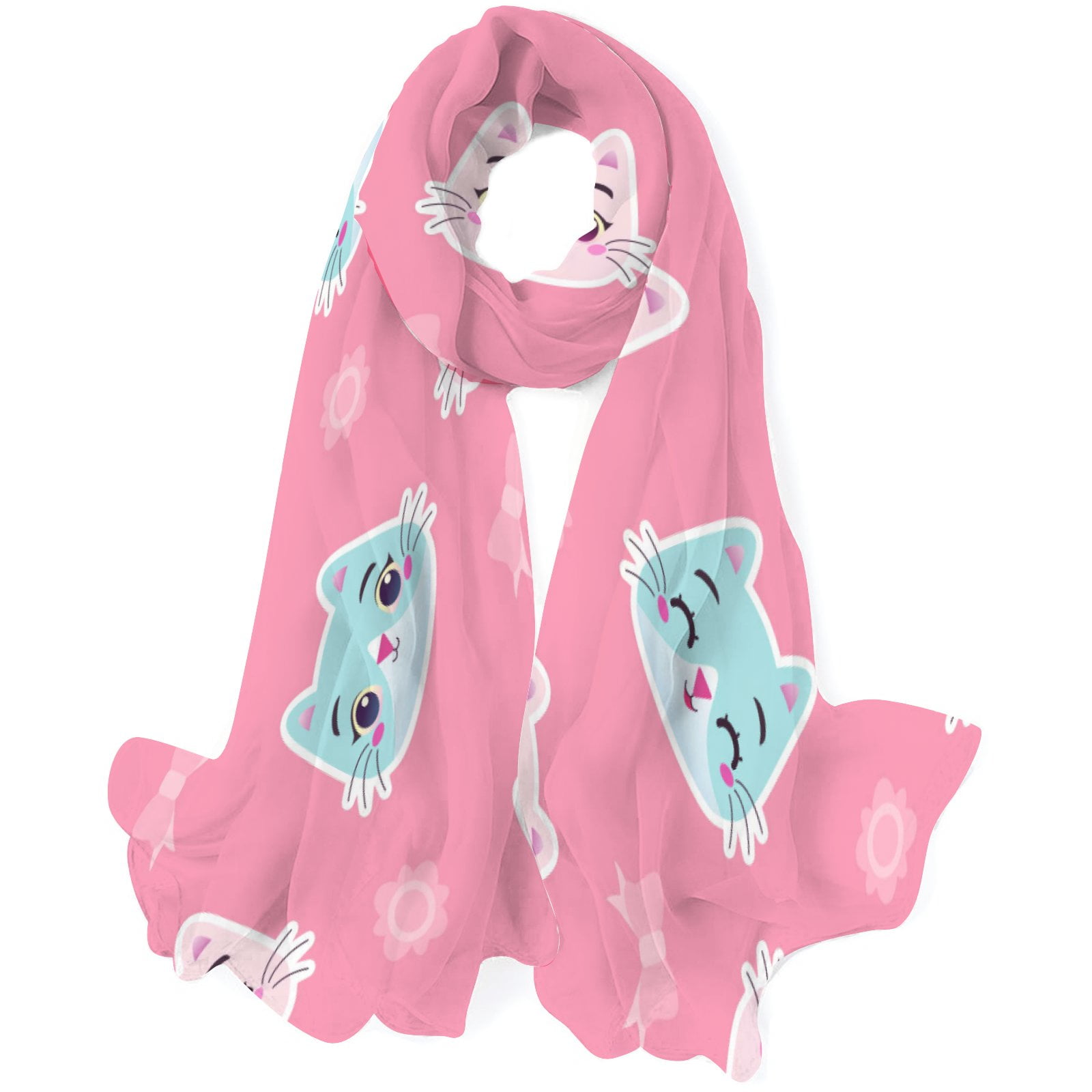 GZHJMY Women Girls Long Silk Scarf, Cute Colorful Cat Kitten with ...