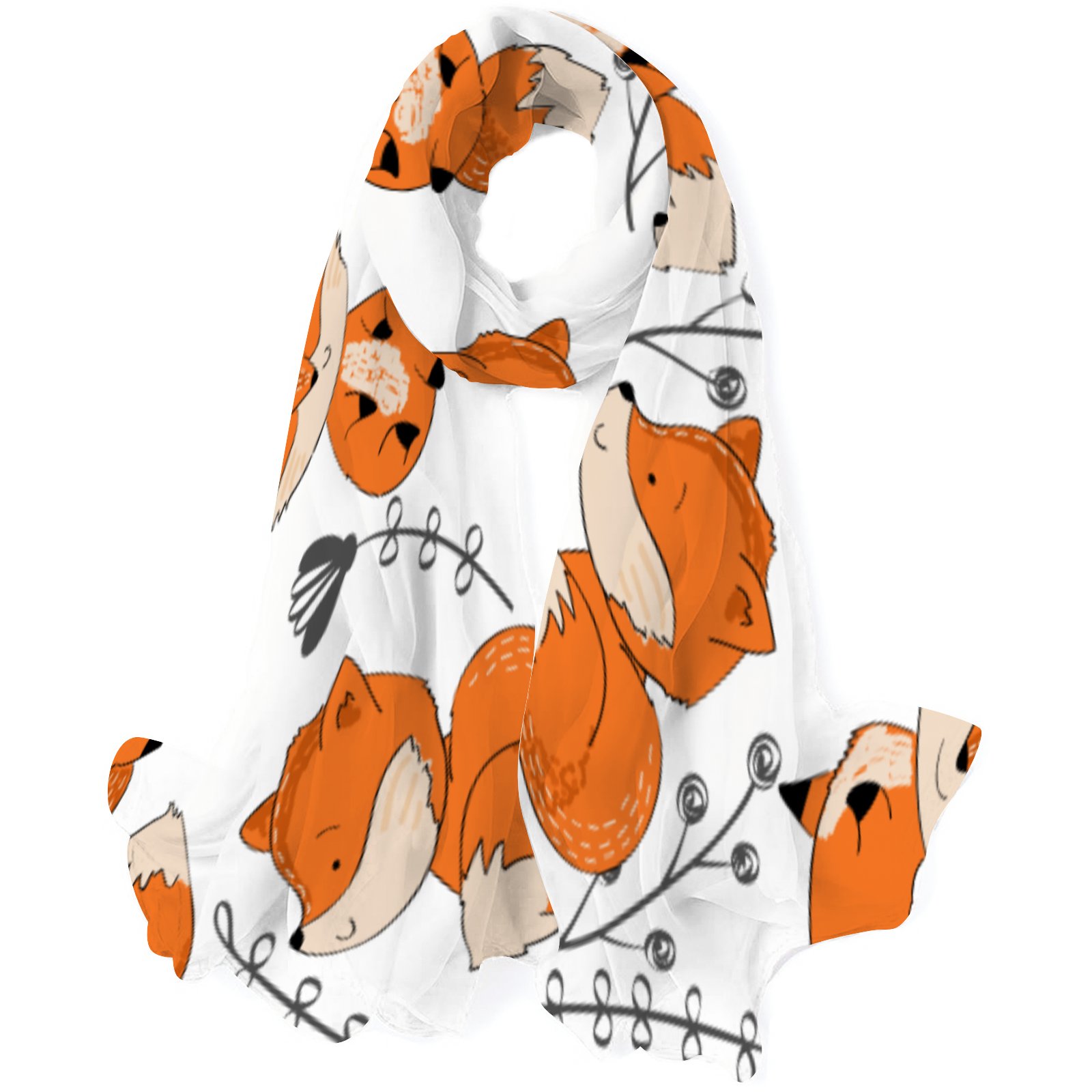 GZHJMY Women Girls Long Silk Scarf, Cute Fox in The Grass Summer ...