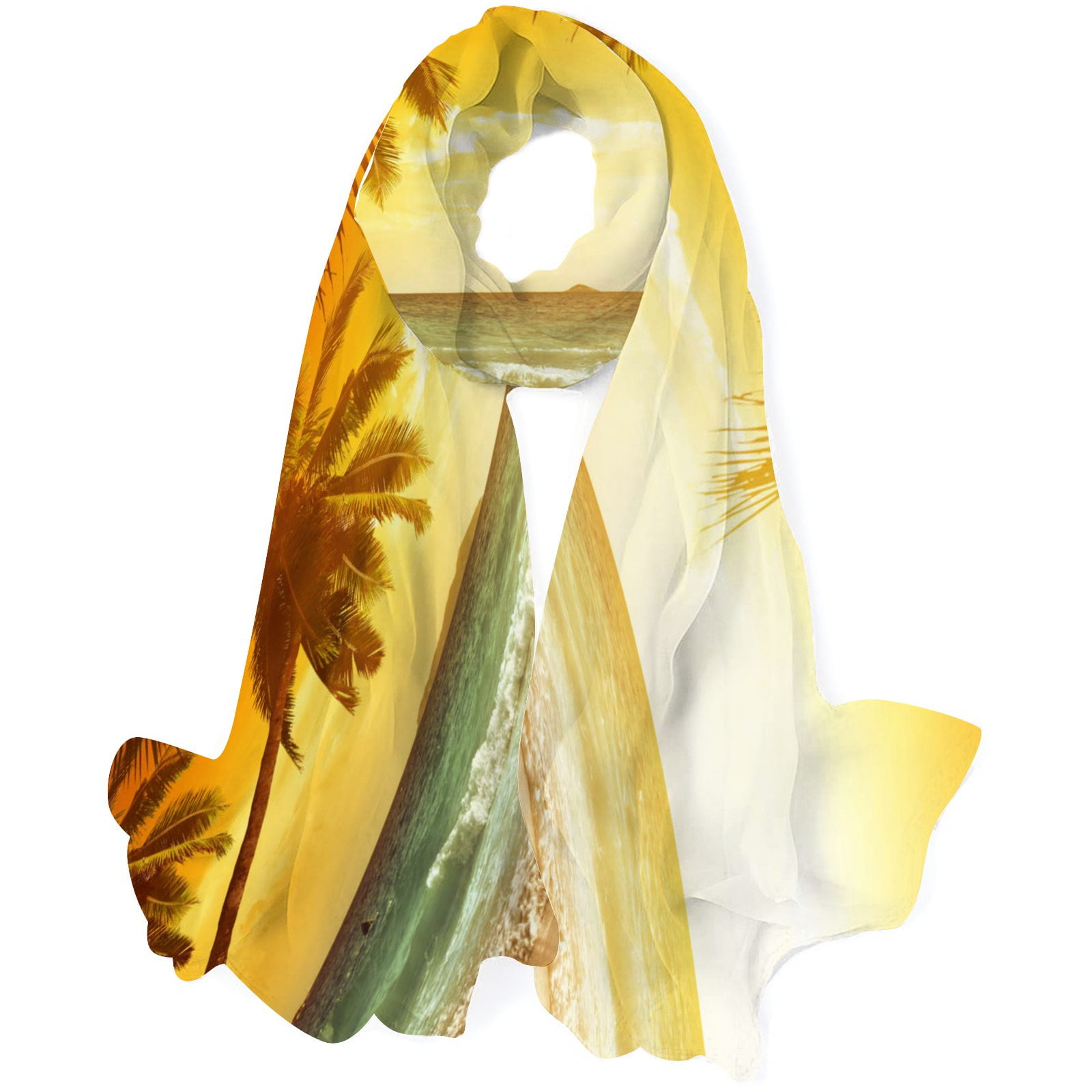 GZHJMY Women Girls Long Silk Scarf, Dusk on The Beach Summer ...