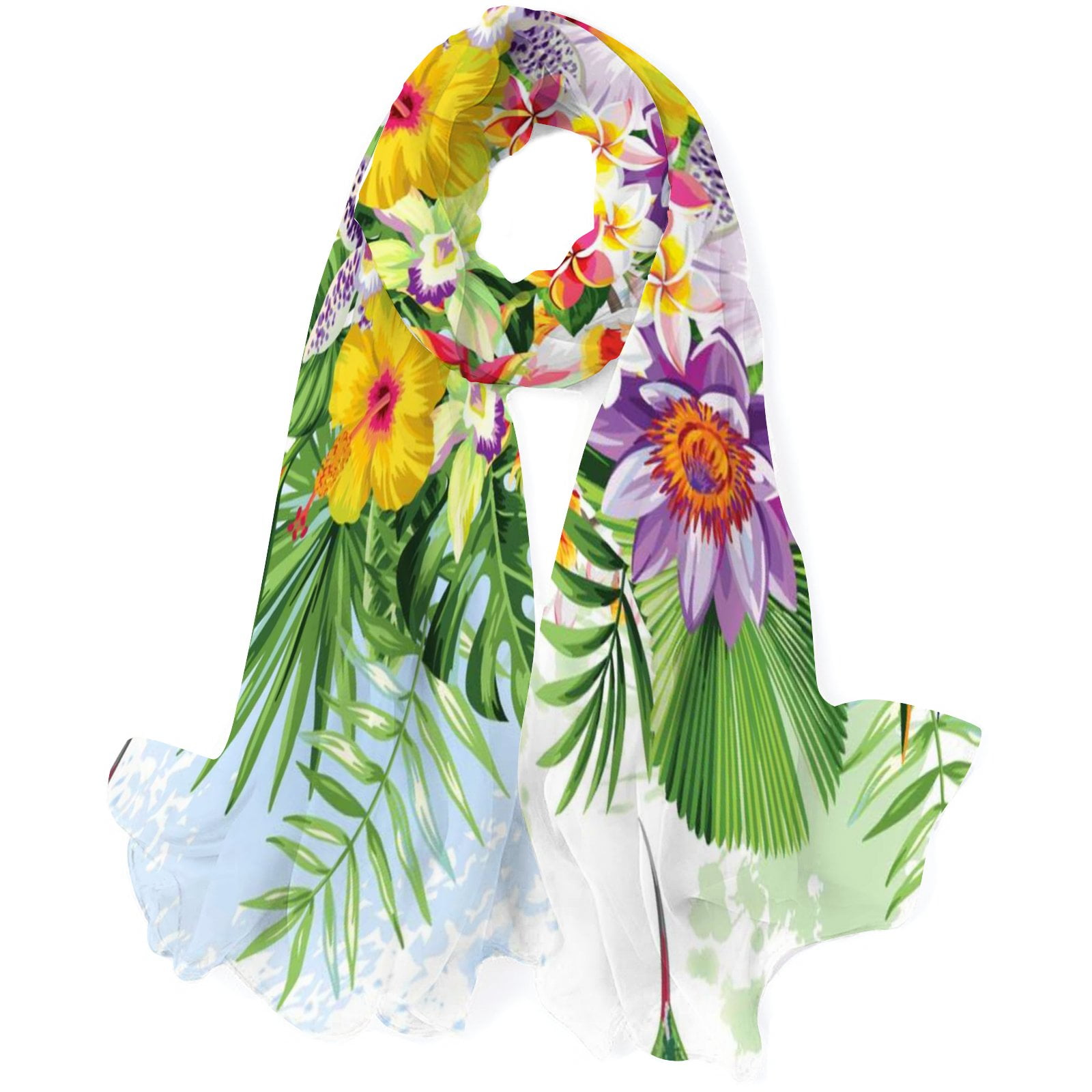 GZHJMY Women Girls Long Silk Scarf, Flower and Butterfly Summer ...