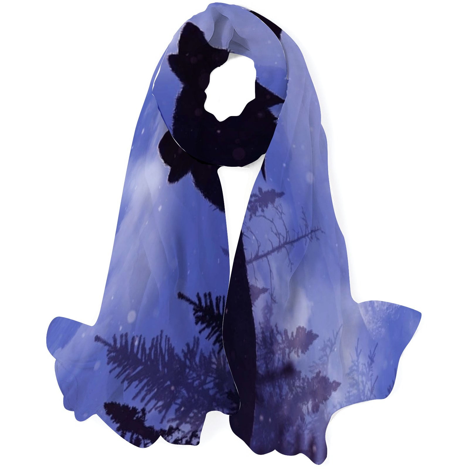 GZHJMY Women Girls Long Silk Scarf, Howling Wolf in Wilderness Summer ...
