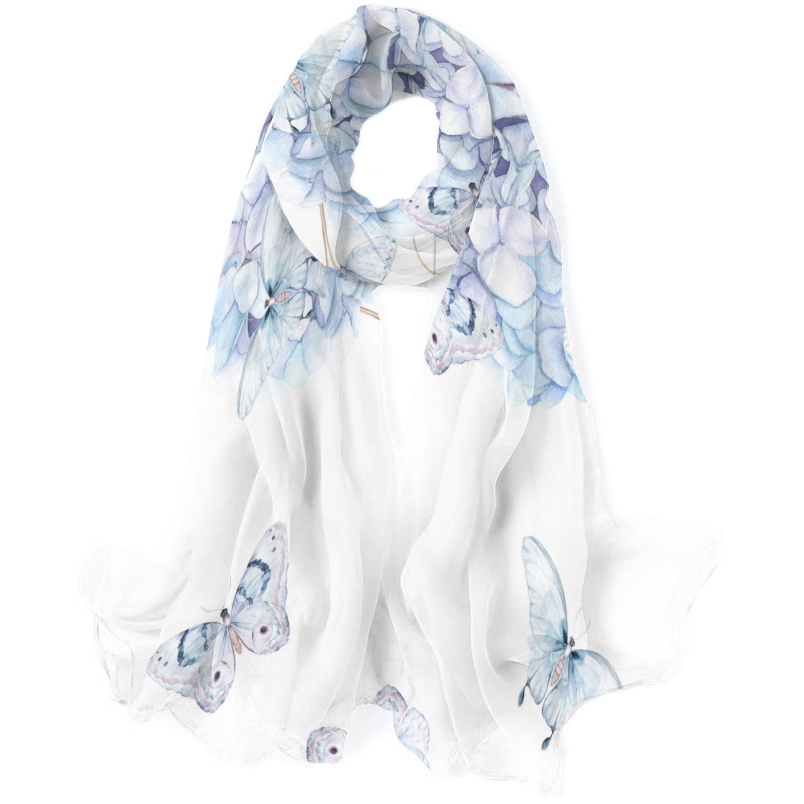 GZHJMY Women Girls Long Silk Scarf, Hydrangea Balloon and Butterfly ...