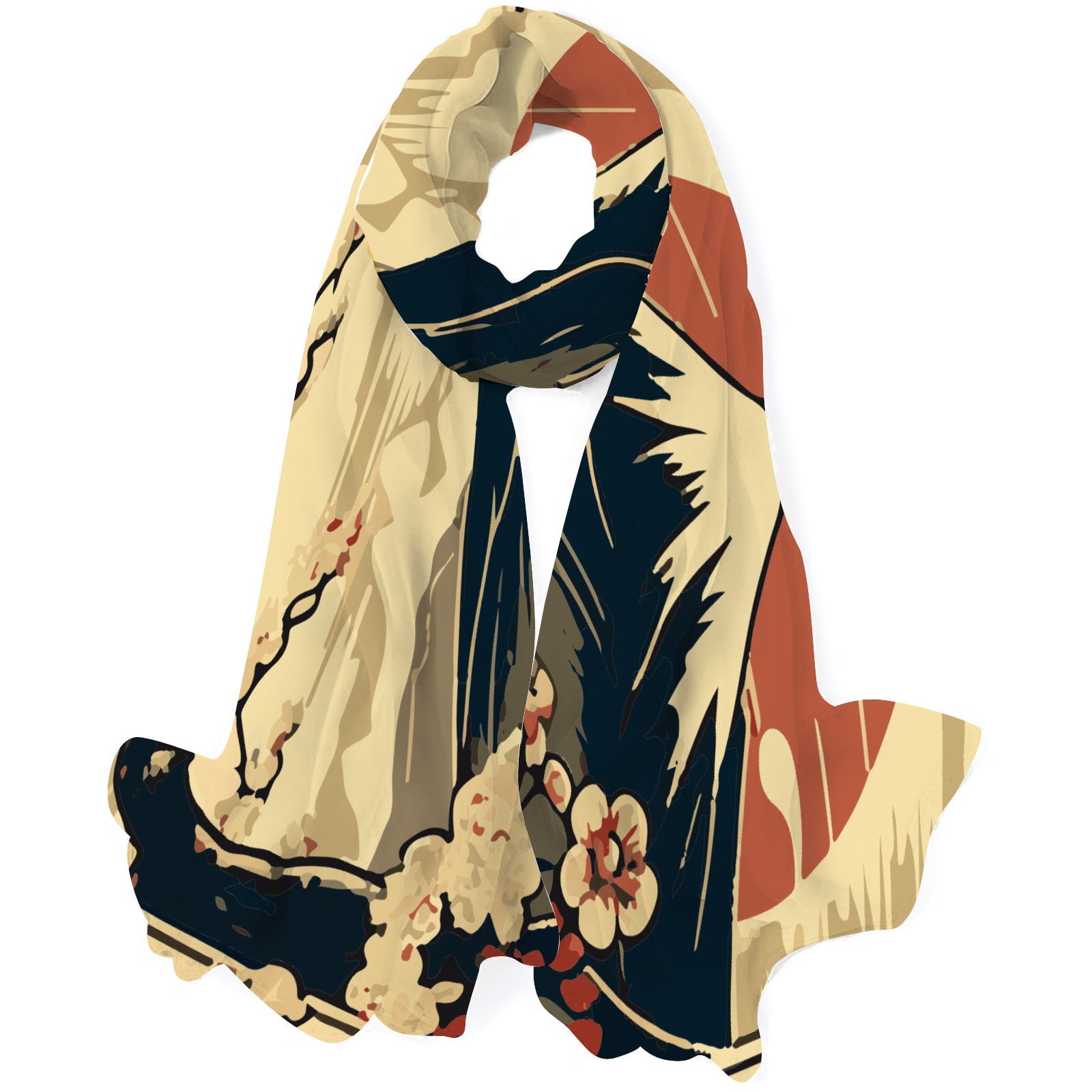 GZHJMY Women Girls Long Silk Scarf, Japanese Style under Mount Fuji ...