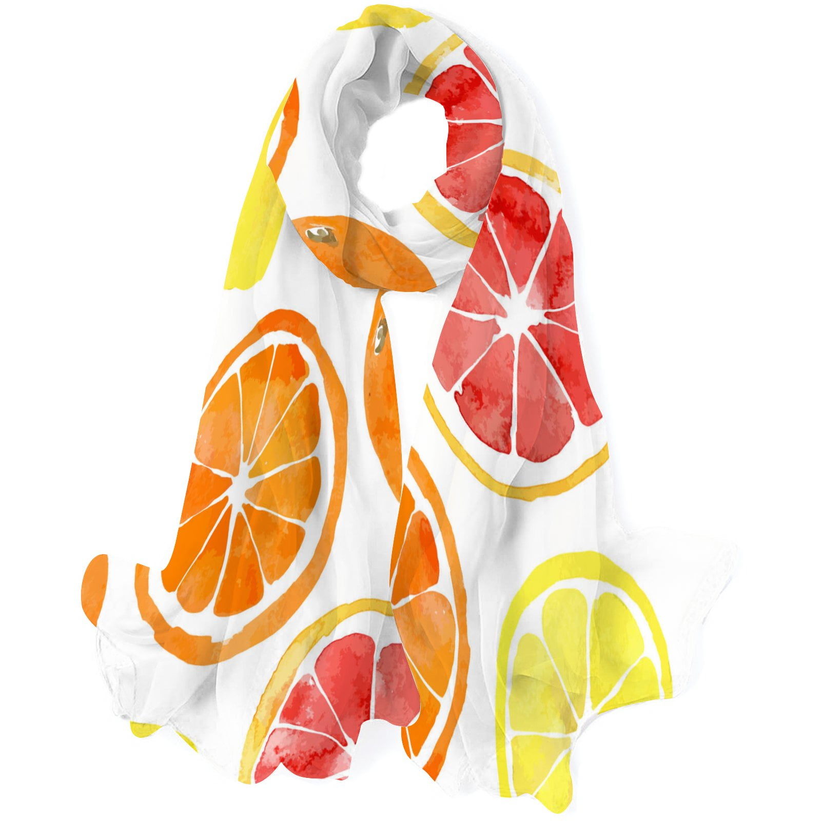 GZHJMY Women Girls Long Silk Scarf, Lemon Orange Fruits Summer ...