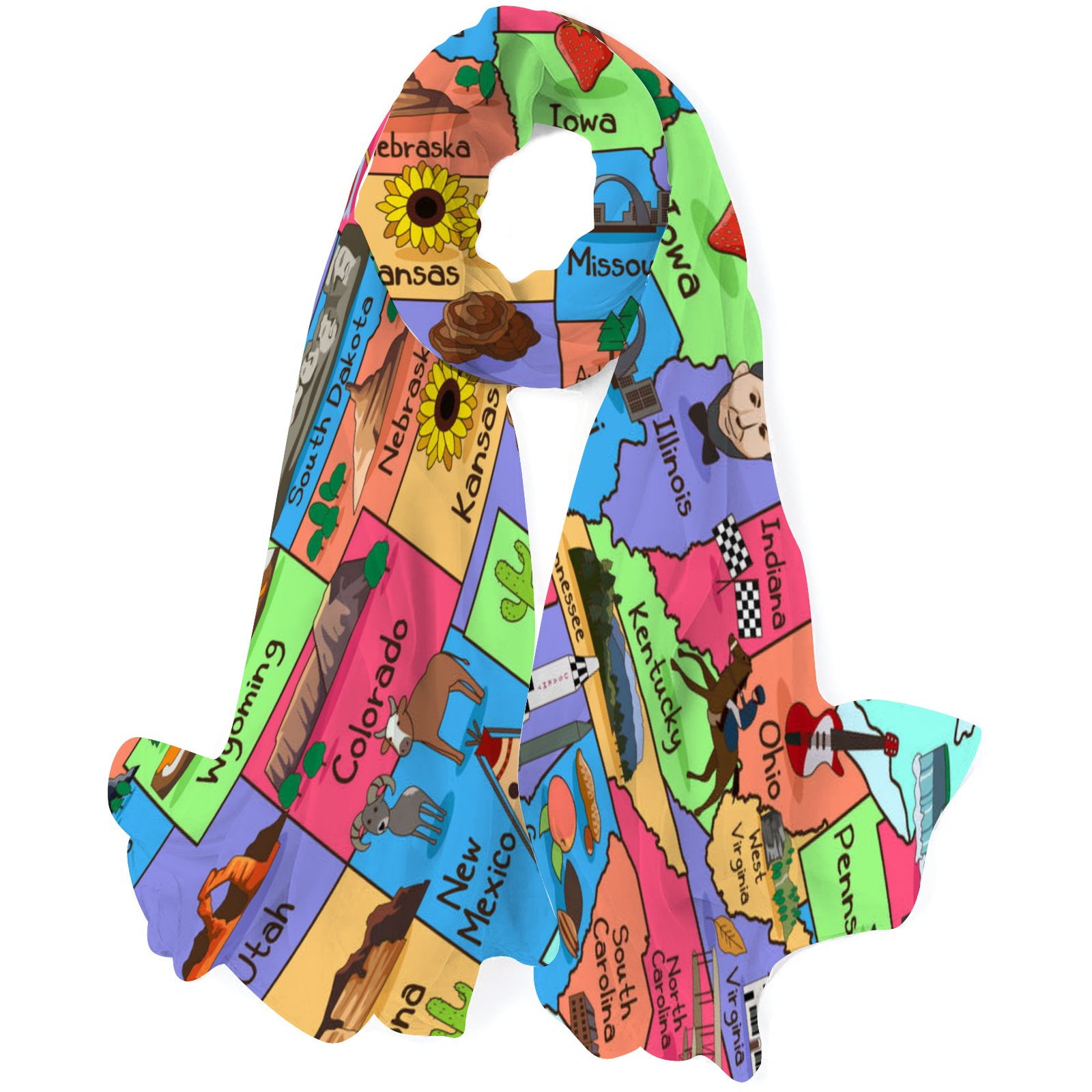 GZHJMY Women Girls Long Silk Scarf, Map of The United States Summer ...