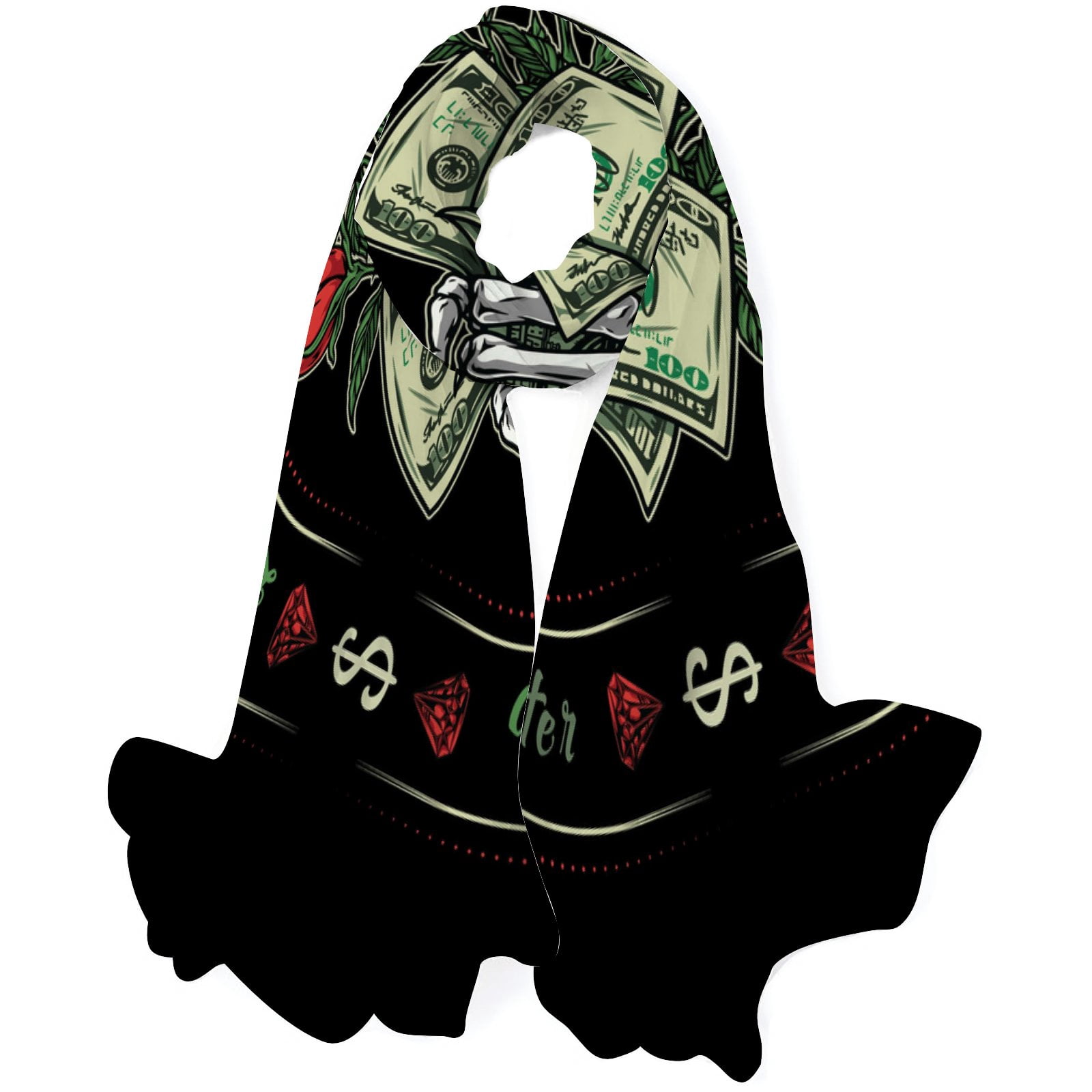 GZHJMY Women Girls Long Silk Scarf, Money Rose Flowers Skeleton Summer ...