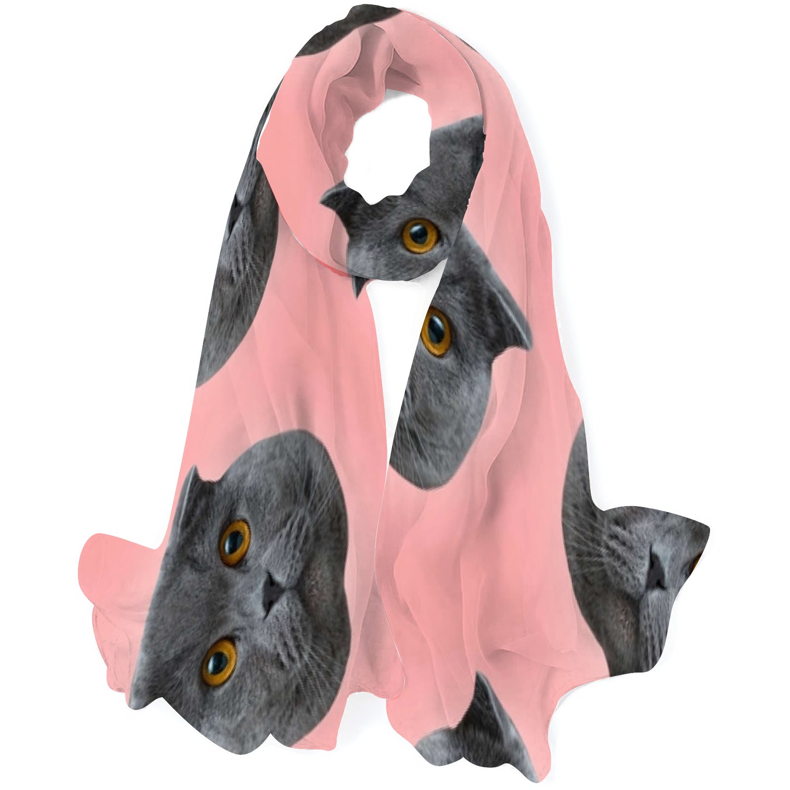 GZHJMY Women Girls Long Silk Scarf, Pattern of british cat faces with ...