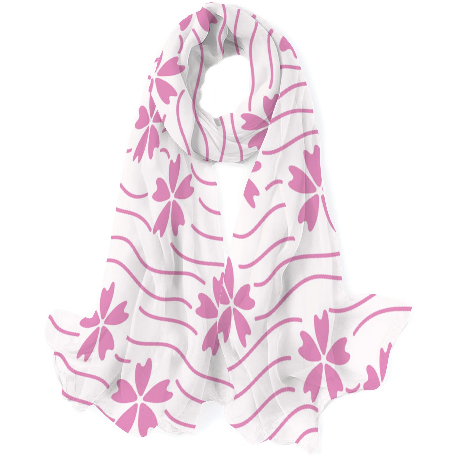 GZHJMY Women Girls Long Silk Scarf, Pink Sakura/cherry Bloosom Flower ...