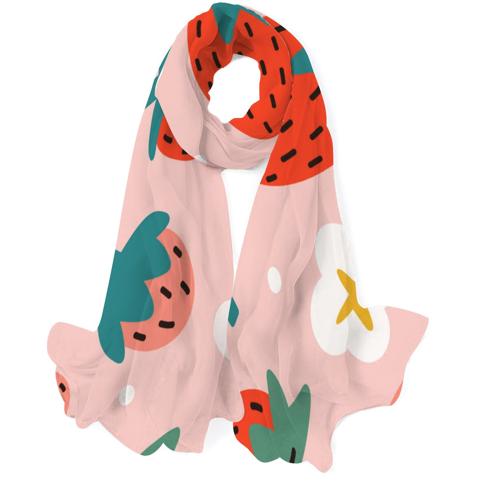 GZHJMY Women Girls Long Silk Scarf, Red Strawberry Summer Lightweight ...