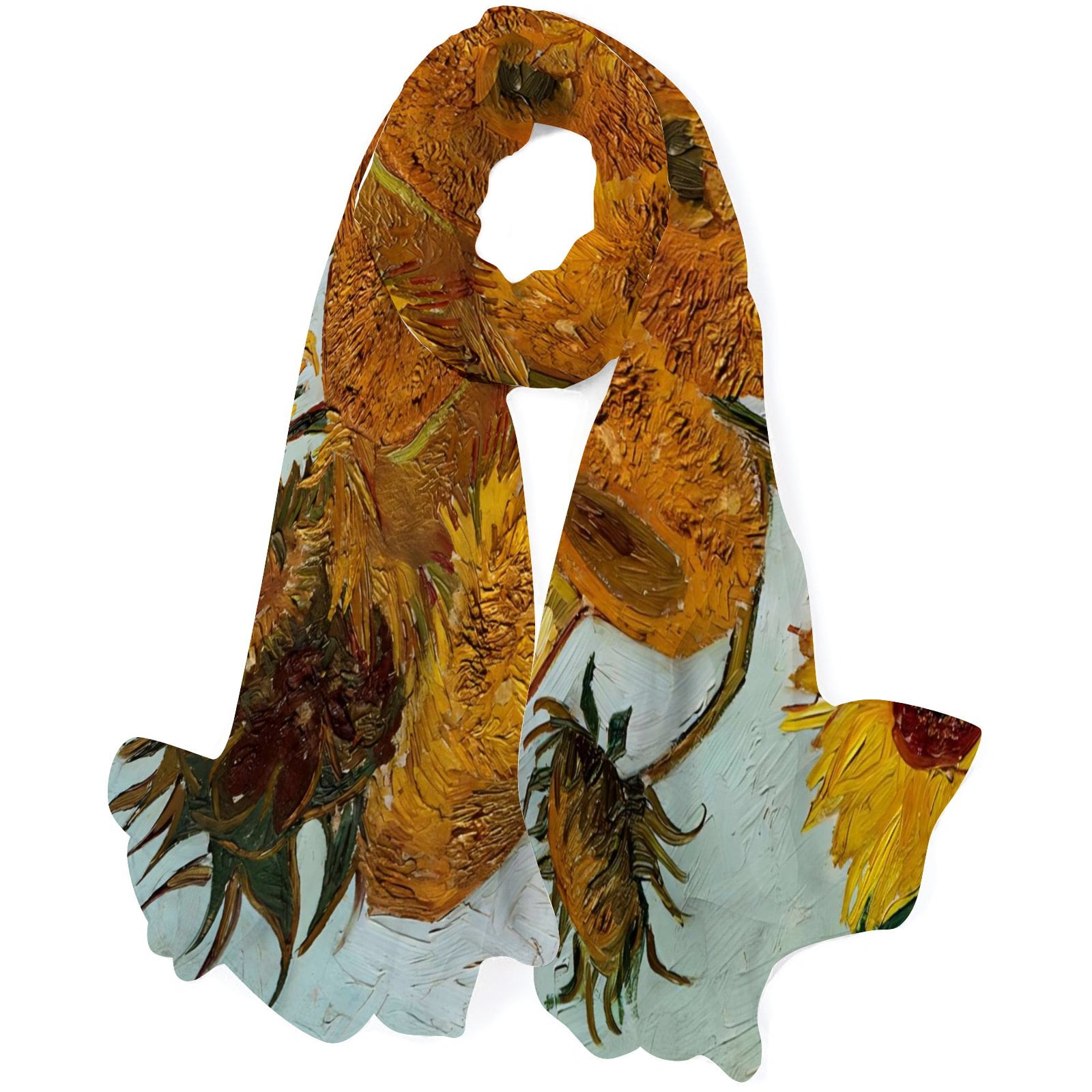 GZHJMY Women Girls Long Silk Scarf, Sunflower in Vase Oil Painting ...