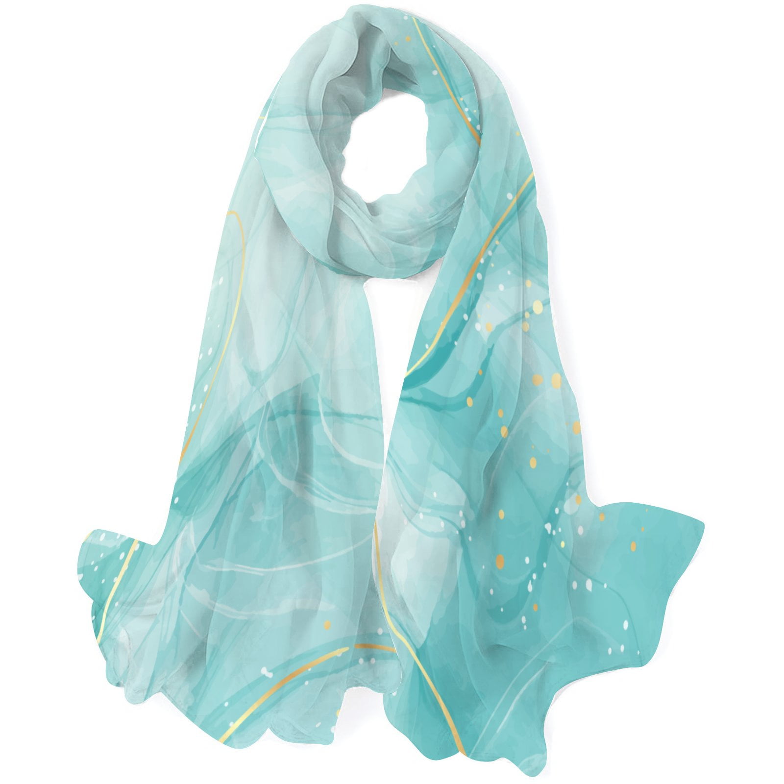 GZHJMY Women Girls Long Silk Scarf, Teal Golden Marble Abstract Art ...