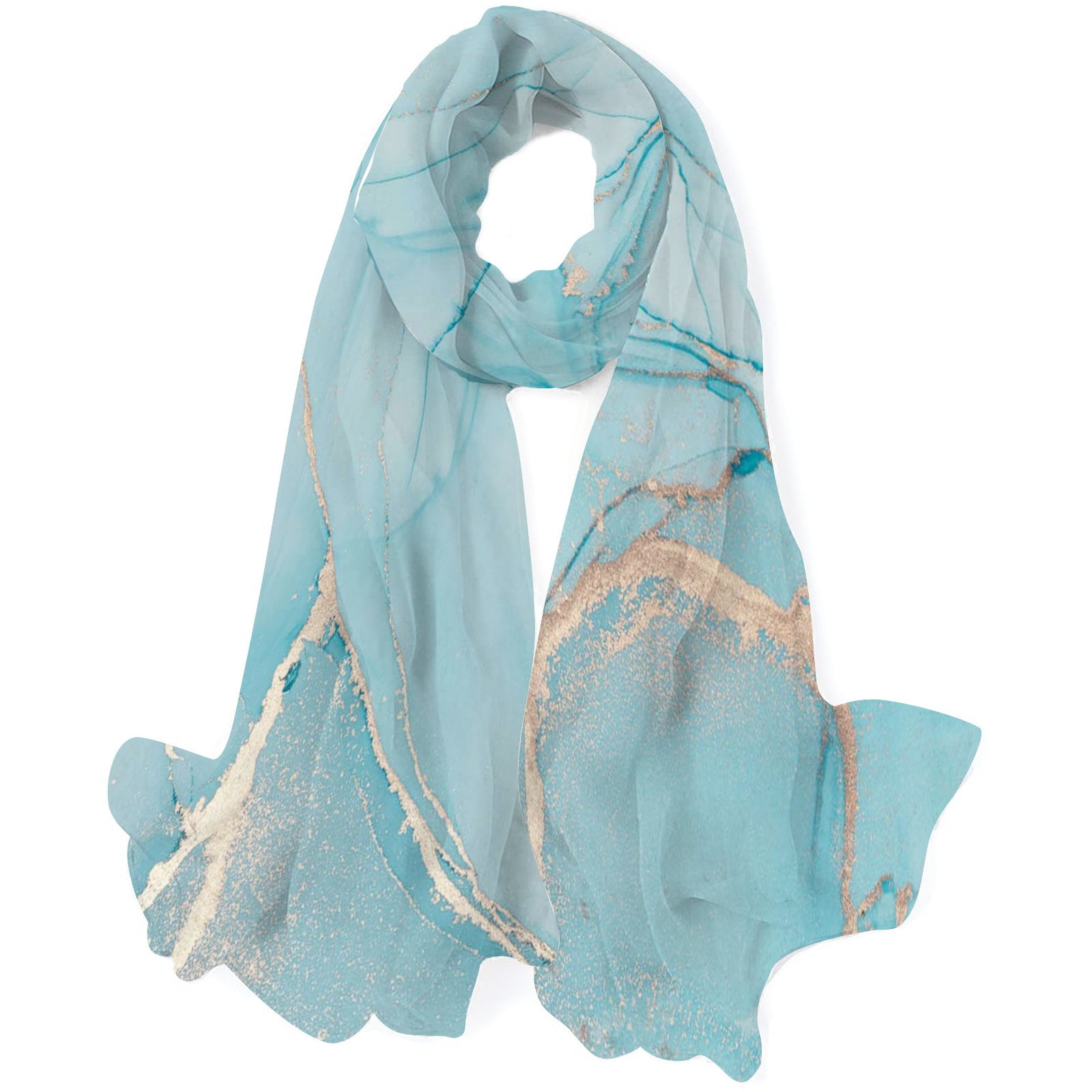 GZHJMY Women Girls Long Silk Scarf, Teal Marble Abstract Style Summer ...