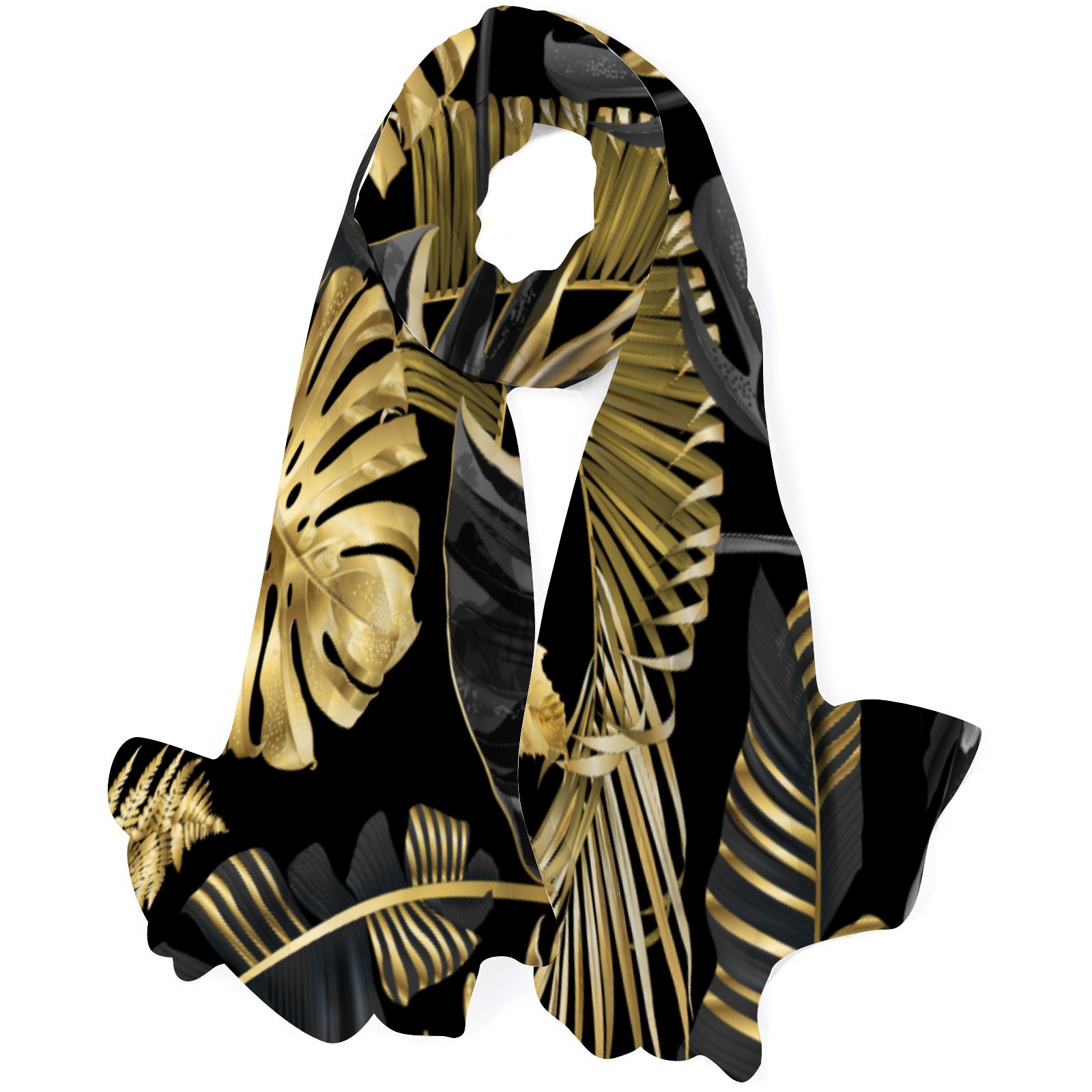 GZHJMY Women Girls Long Silk Scarf, Tropical Style Palm Leaves Summer ...