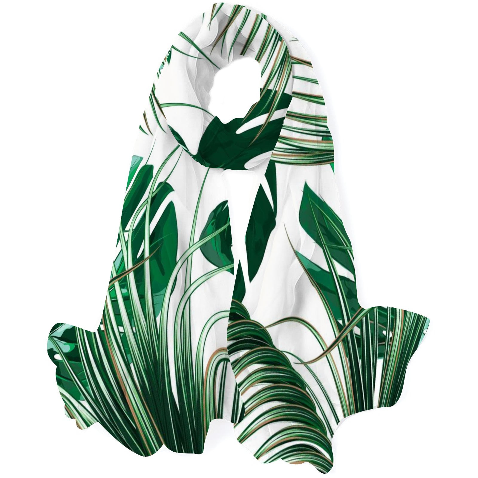 GZHJMY Women Girls Long Silk Scarf, Tropical Style Palm Leaves Summer ...