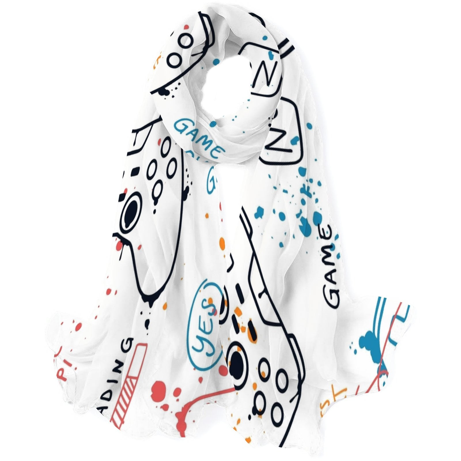 GZHJMY Women Girls Long Silk Scarf, Video Game Controller Illustrations ...