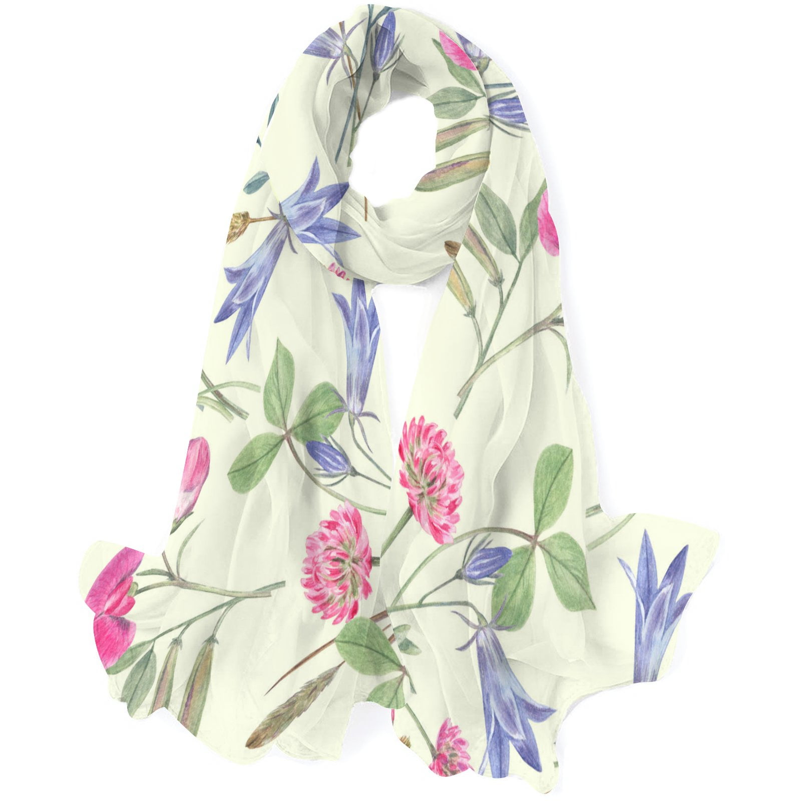 GZHJMY Women Girls Long Silk Scarf, Vintage Cartoon Flower Summer ...