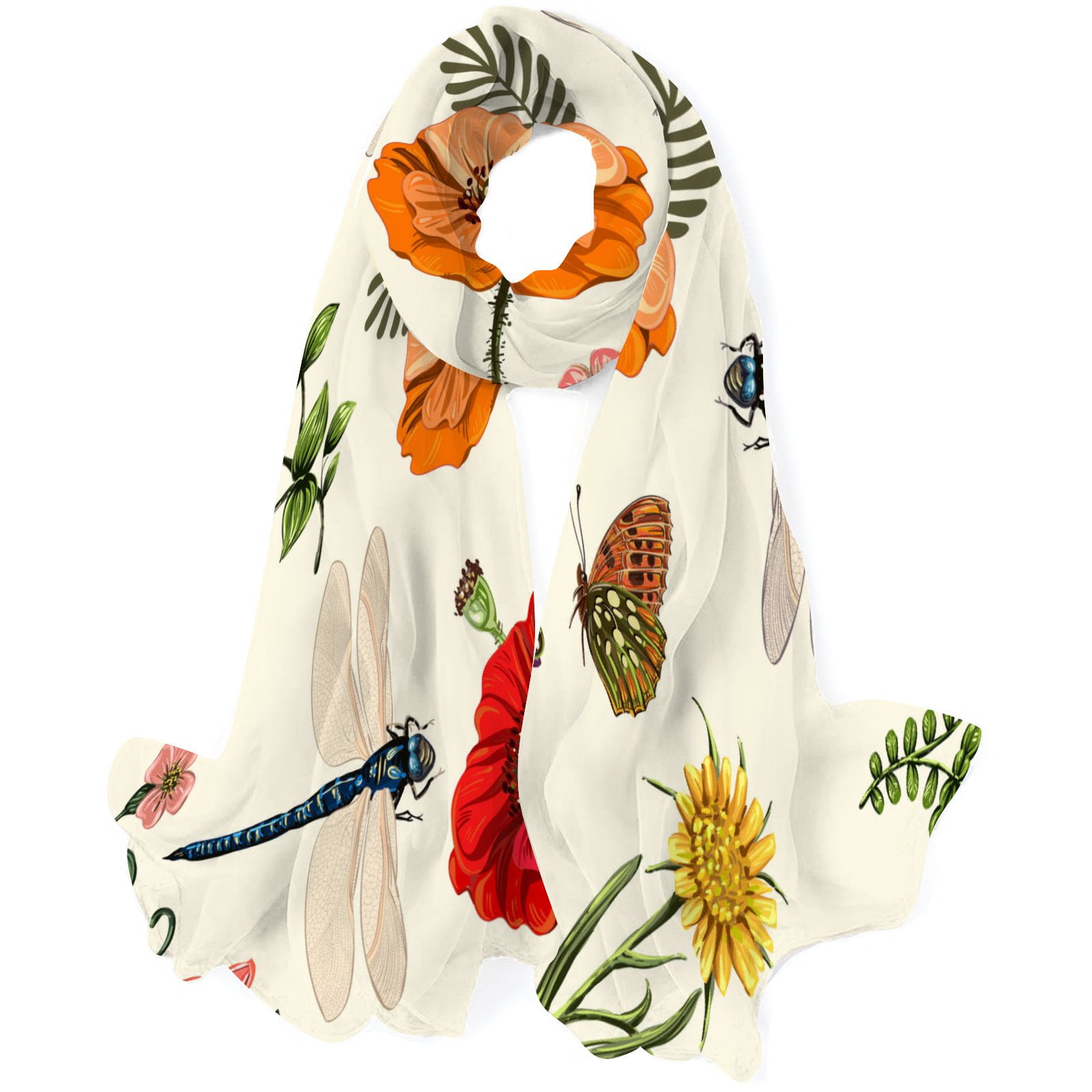 GZHJMY Women Girls Long Silk Scarf, Vintage Flower Summer Lightweight ...