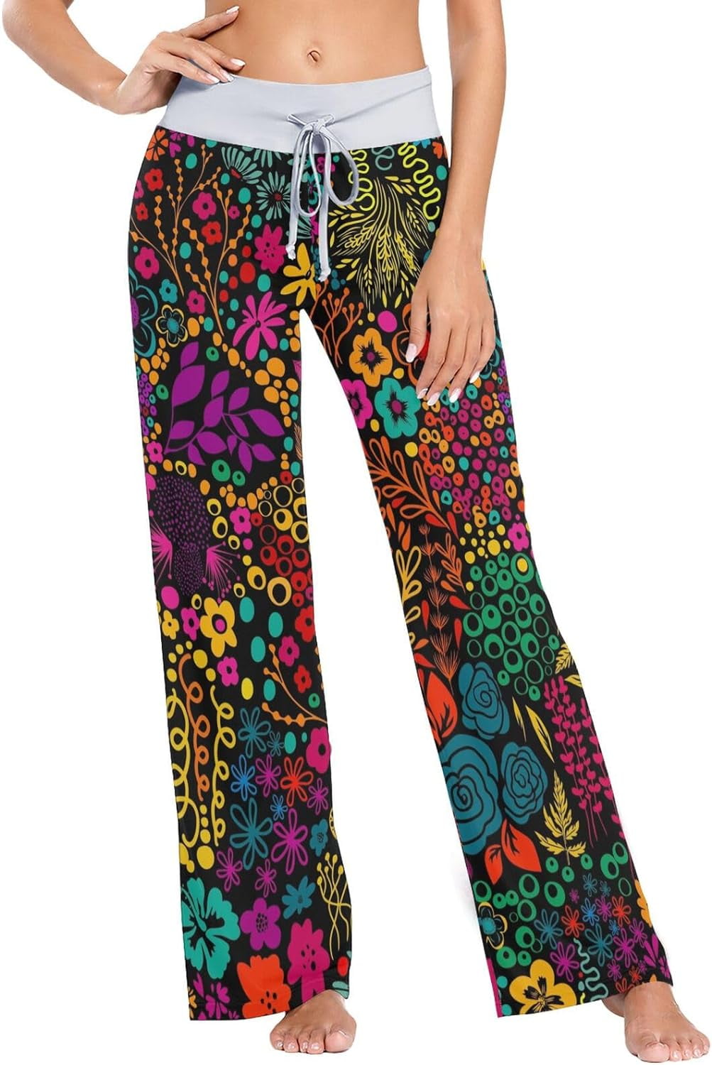 GZHJMY Women's Pajama Pants Colorful Flowers Design Comfy Stretch ...