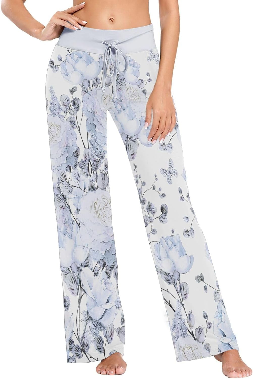GZHJMY Women's Pajama Pants Light Blue Flowers Comfy Stretch Sleepwear ...