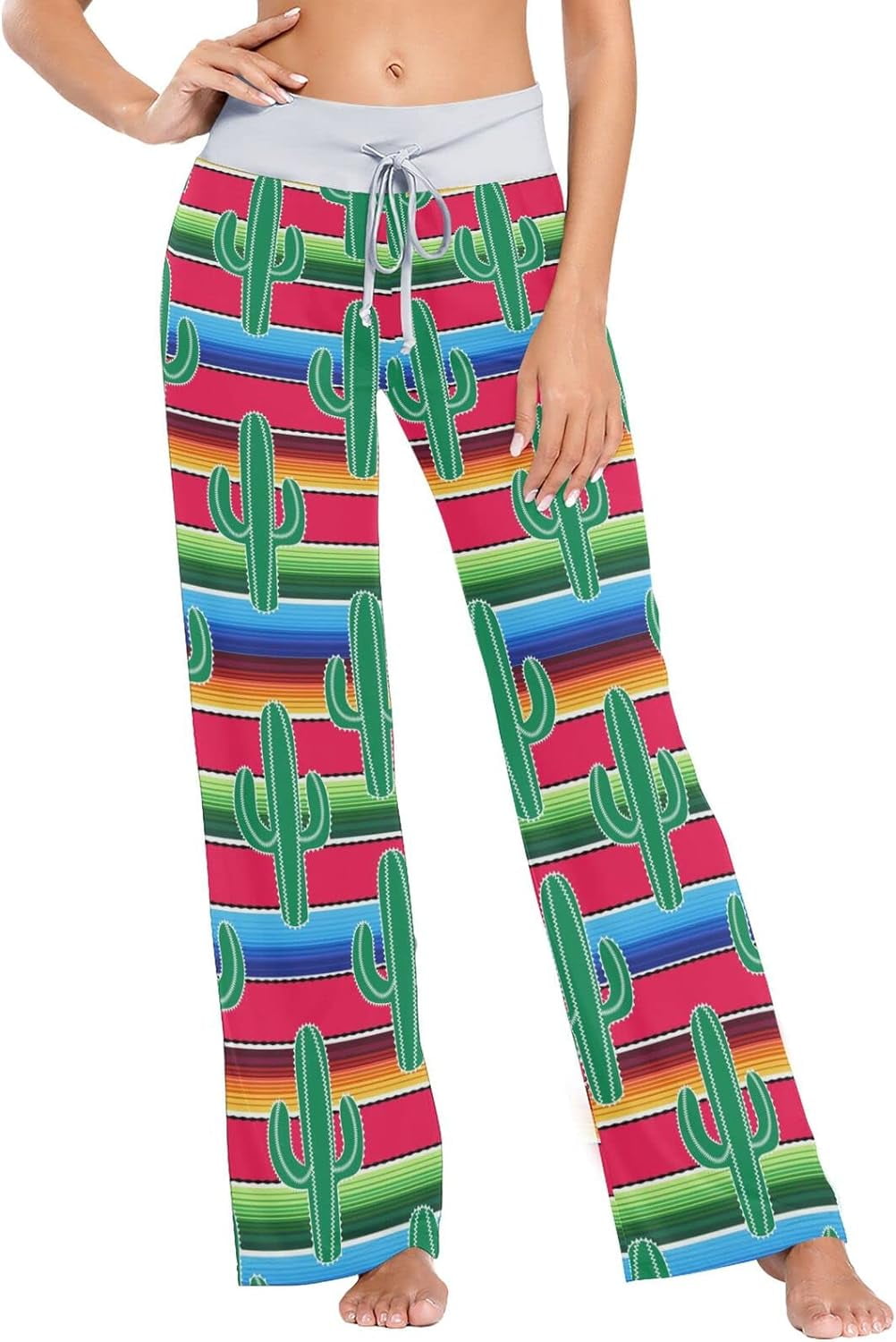 GZHJMY Women's Pajama Pants Mexican Serape Stripe Cactus Comfy Stretch ...