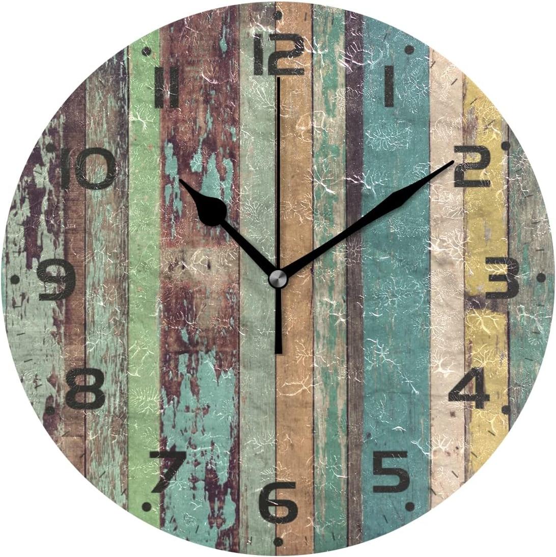 GZHJMY Wood Wall Clock, 10" Silent Non Ticking Round Clock, Oil ...