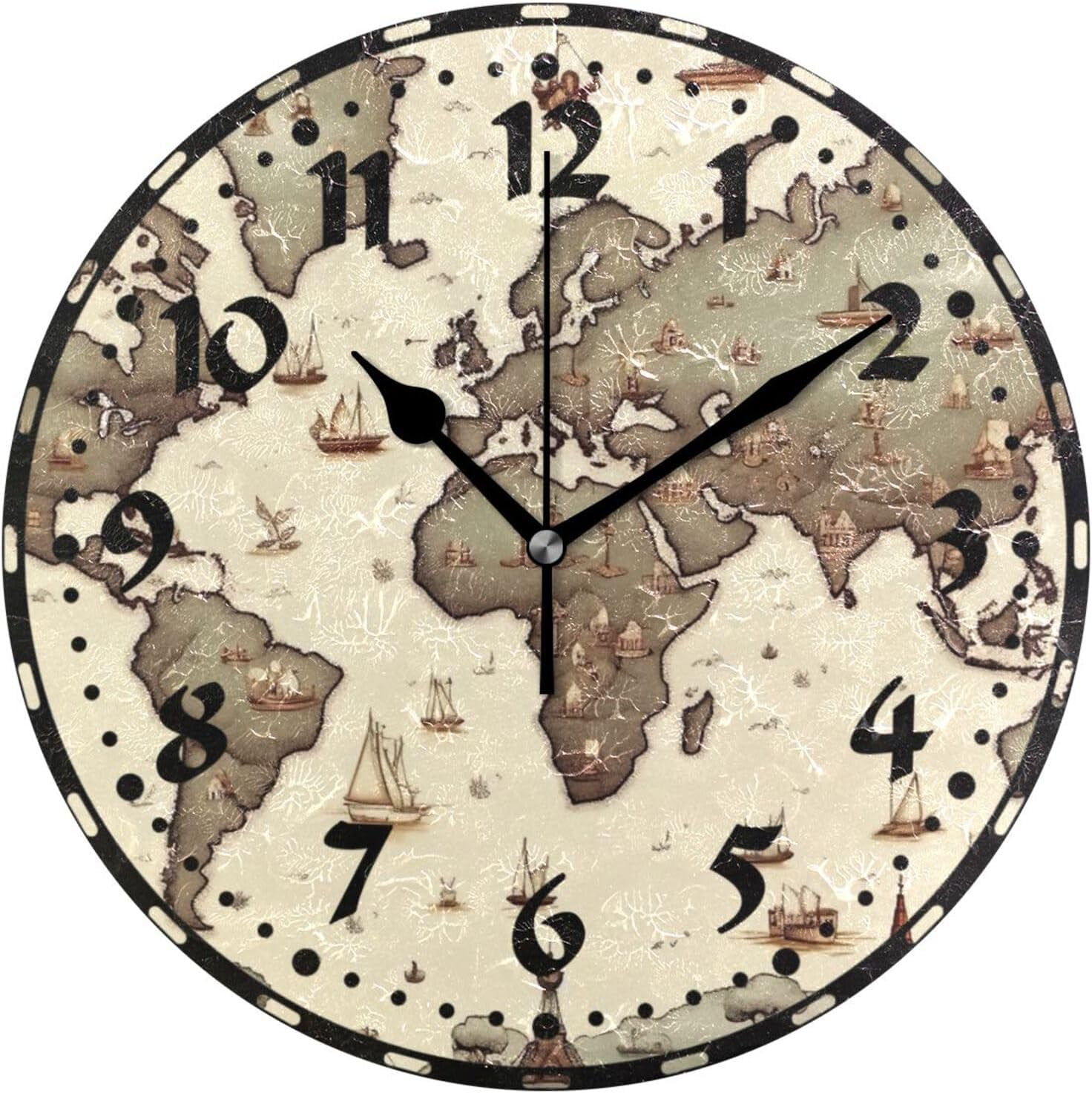 GZHJMY World Map Pattern Wall Clock, PVC Silent Non Ticking 10 Inch ...