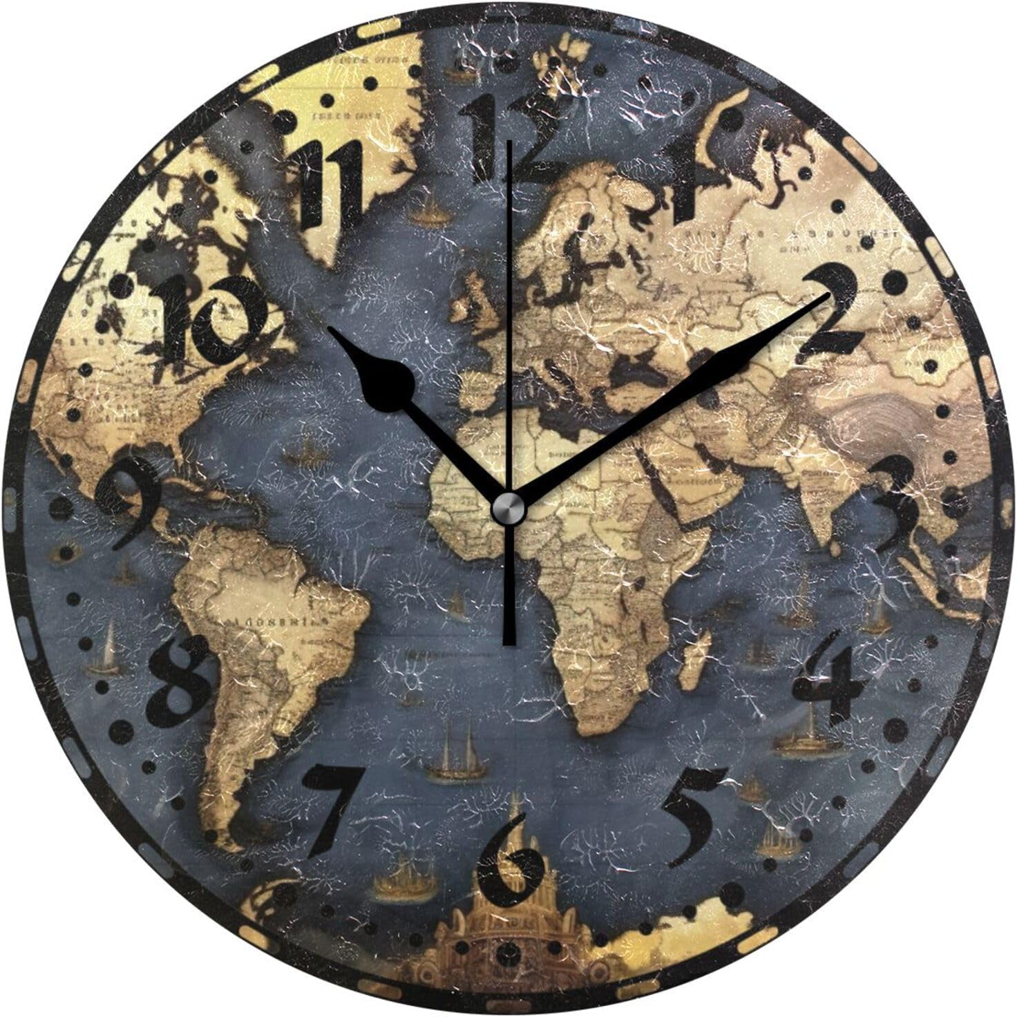 GZHJMY World Map Pattern Wall Clock, Silent Non Ticking 10 Inch Battery ...