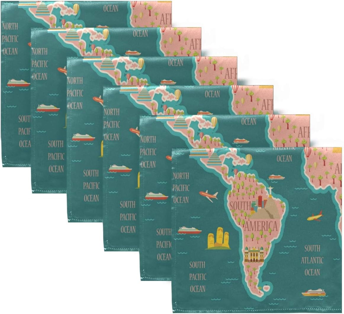 GZHJMY World Travel Map Cloth Napkins Washable Reusable Polyester ...
