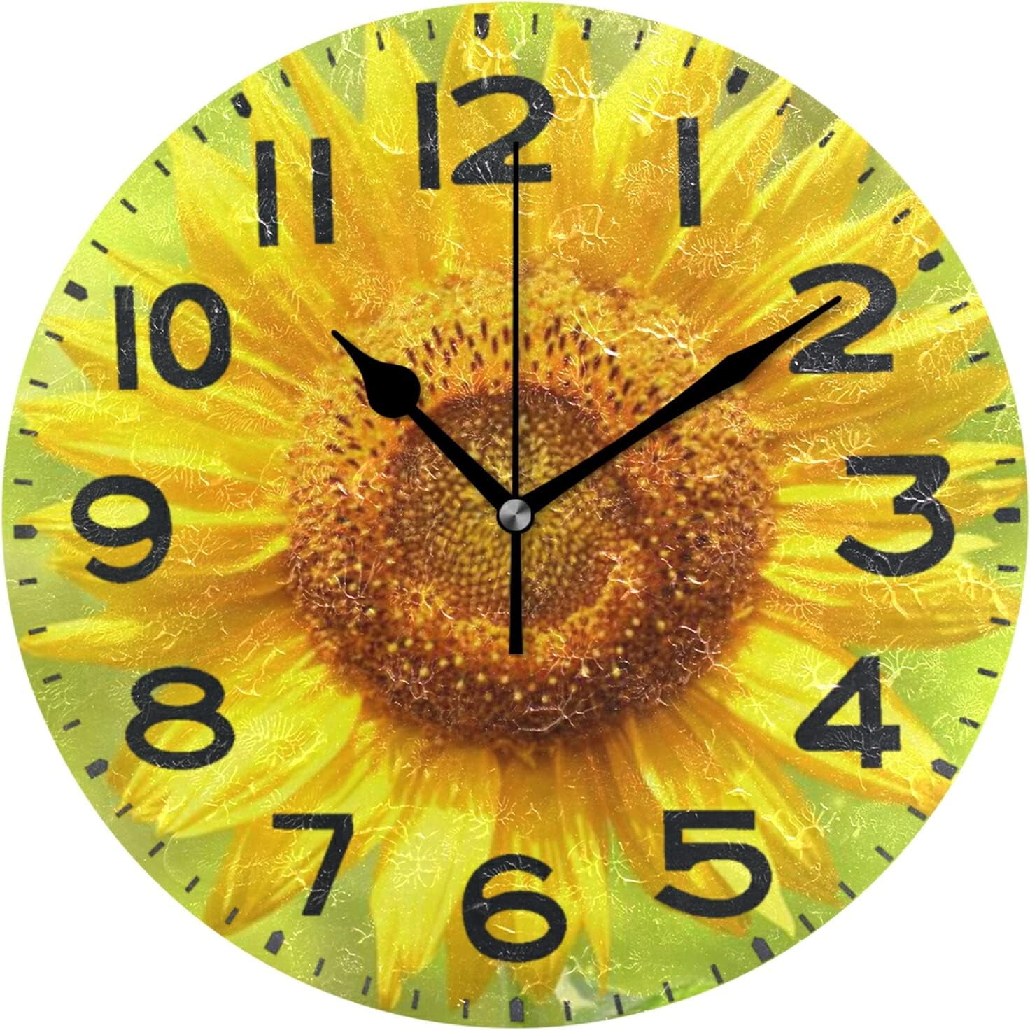 GZHJMY Yellow Beautiful Sunflower Round Wall Clock, 9.5 Inch Battery ...