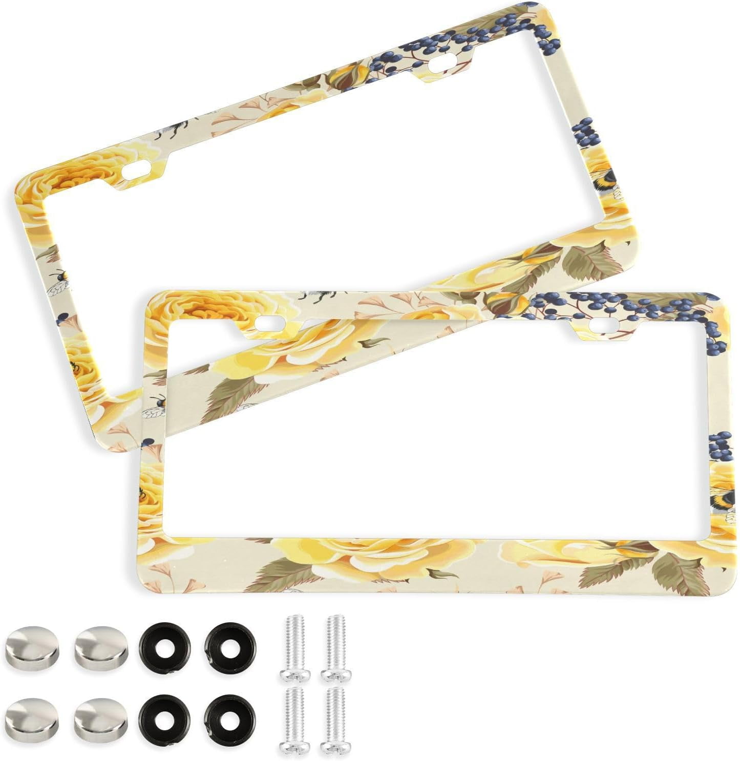 GZHJMY Yellow Rose License Plate Frames Set of 2, Universal Aluminum ...