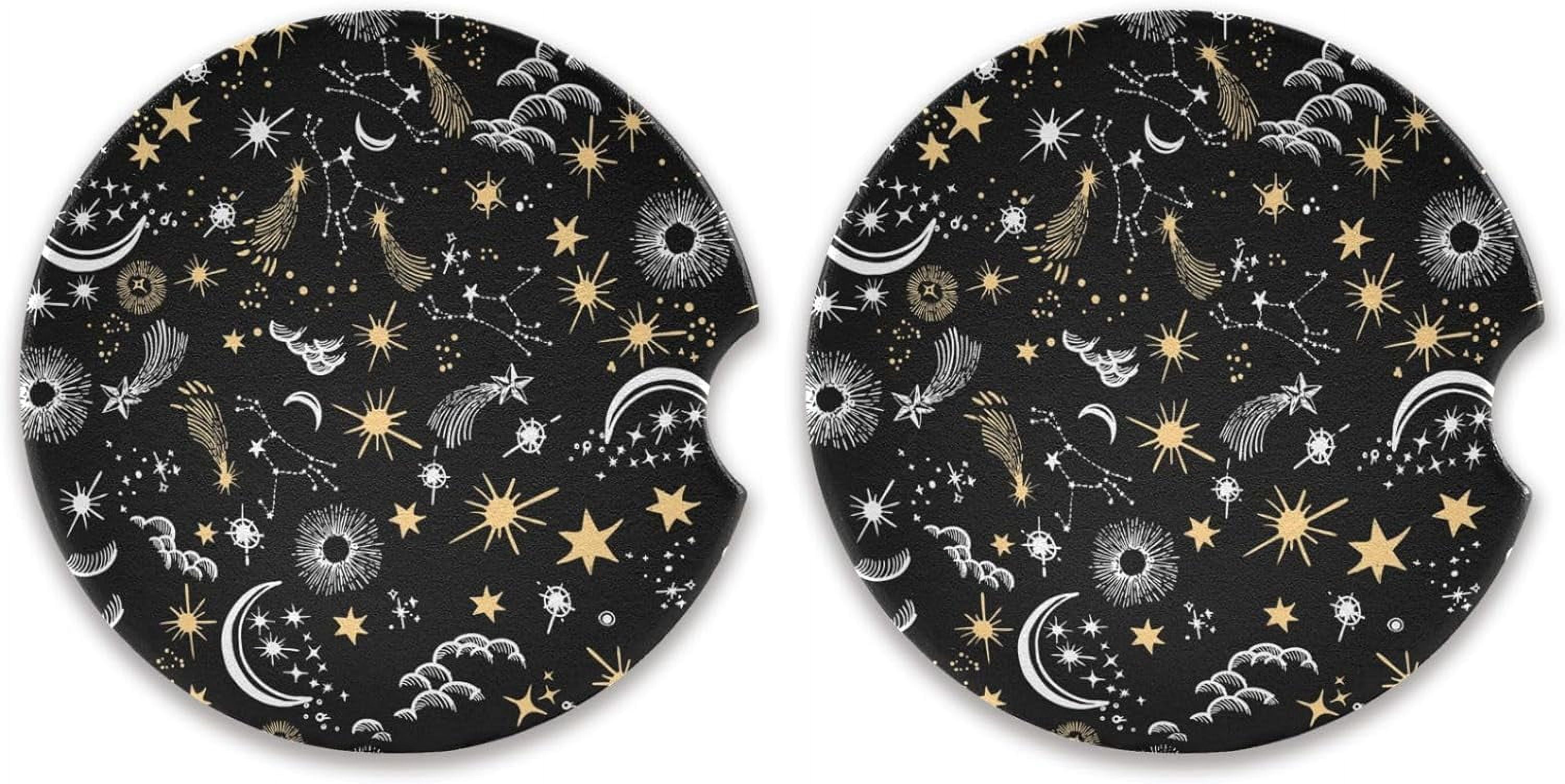 GZHJMY Yellow Stars and White Moon Car Coasters 2 Pack Drinks Absorbent ...