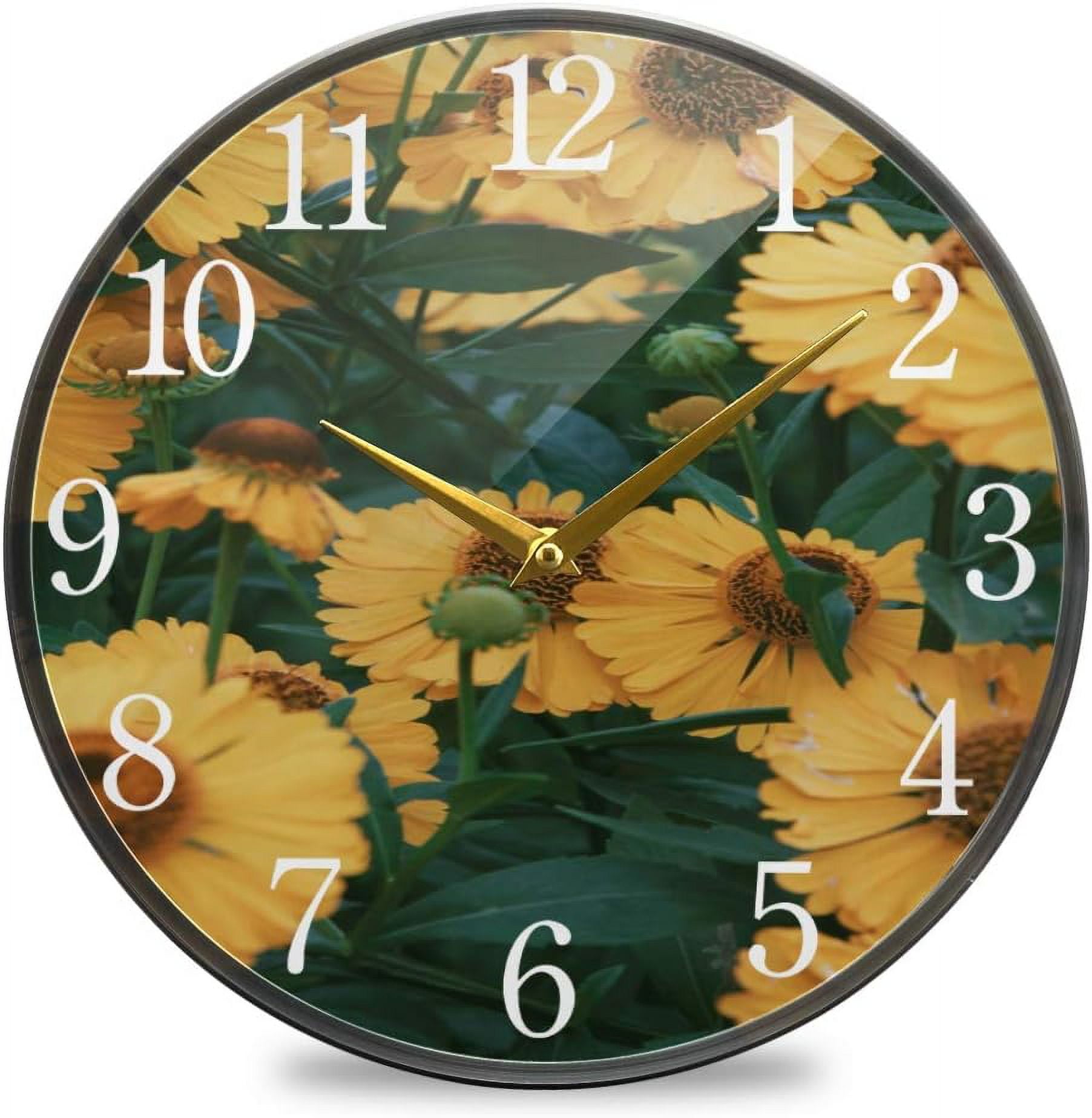 GZHJMY Yellow Sunflowers Pattern Wall Clock Silent Non Ticking 9.5 Inch ...