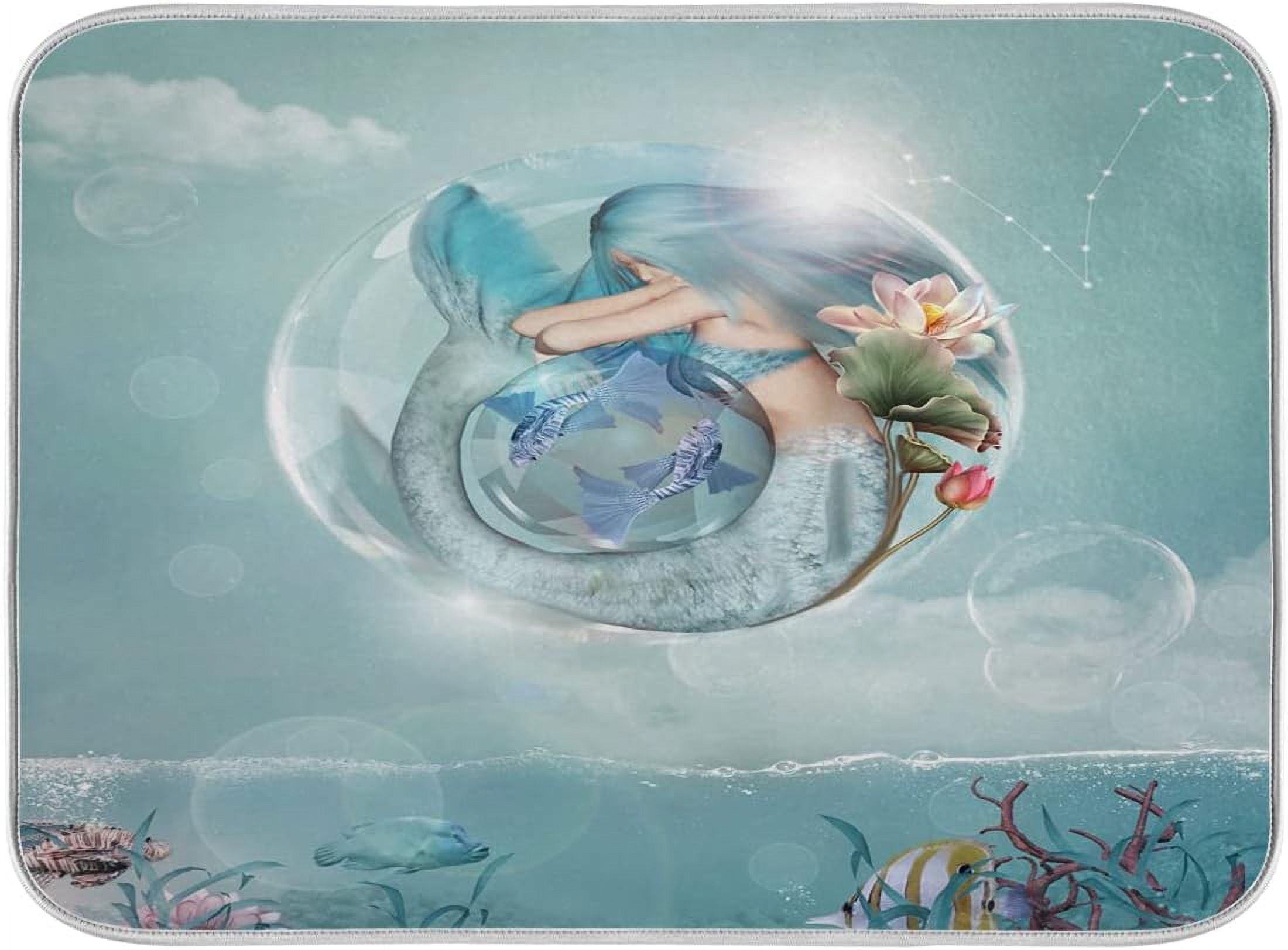 GZHJMY Zodiac Pisces Beautiful Mermaid In Bubble Absorbent Dish Drying ...