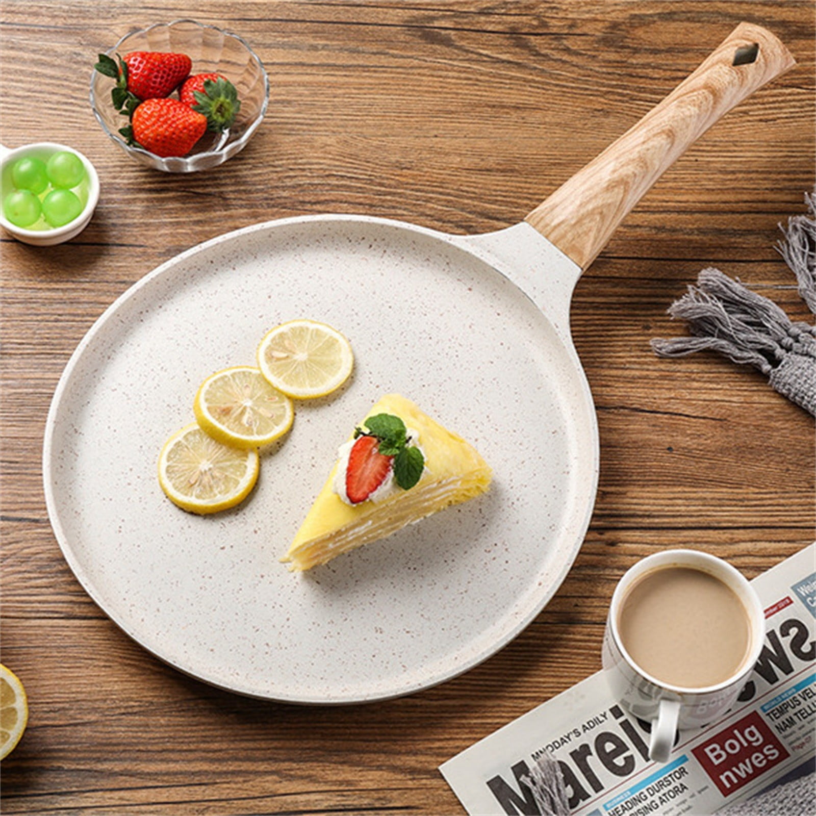 GZJCKJY 9.5 Inch Nonstick Ceramic Crepe Pan with Spreader, Granite ...