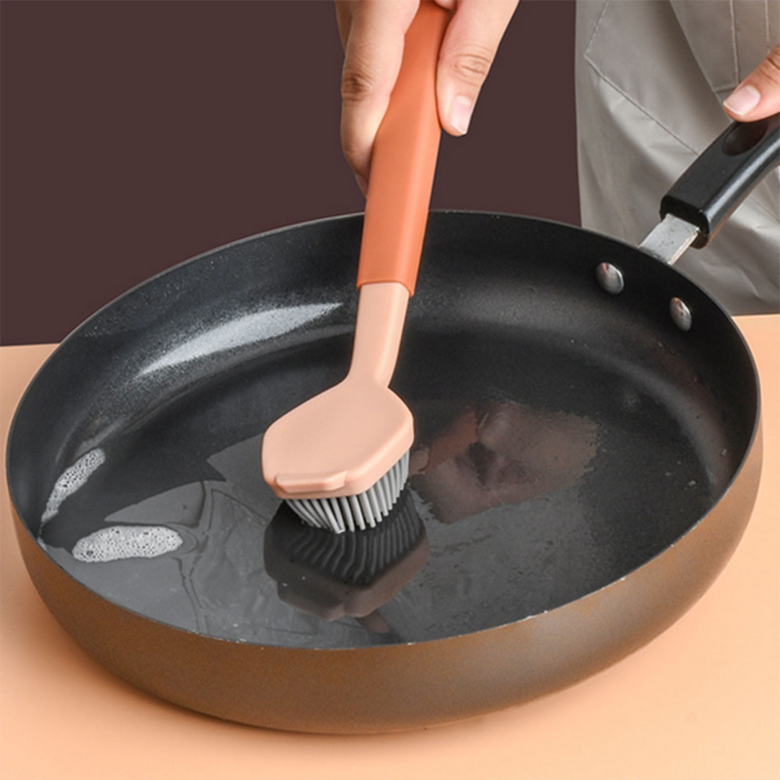 Gzjckjy Soft Non Scraping Pot Plastic Long Handle Silicone Bristles