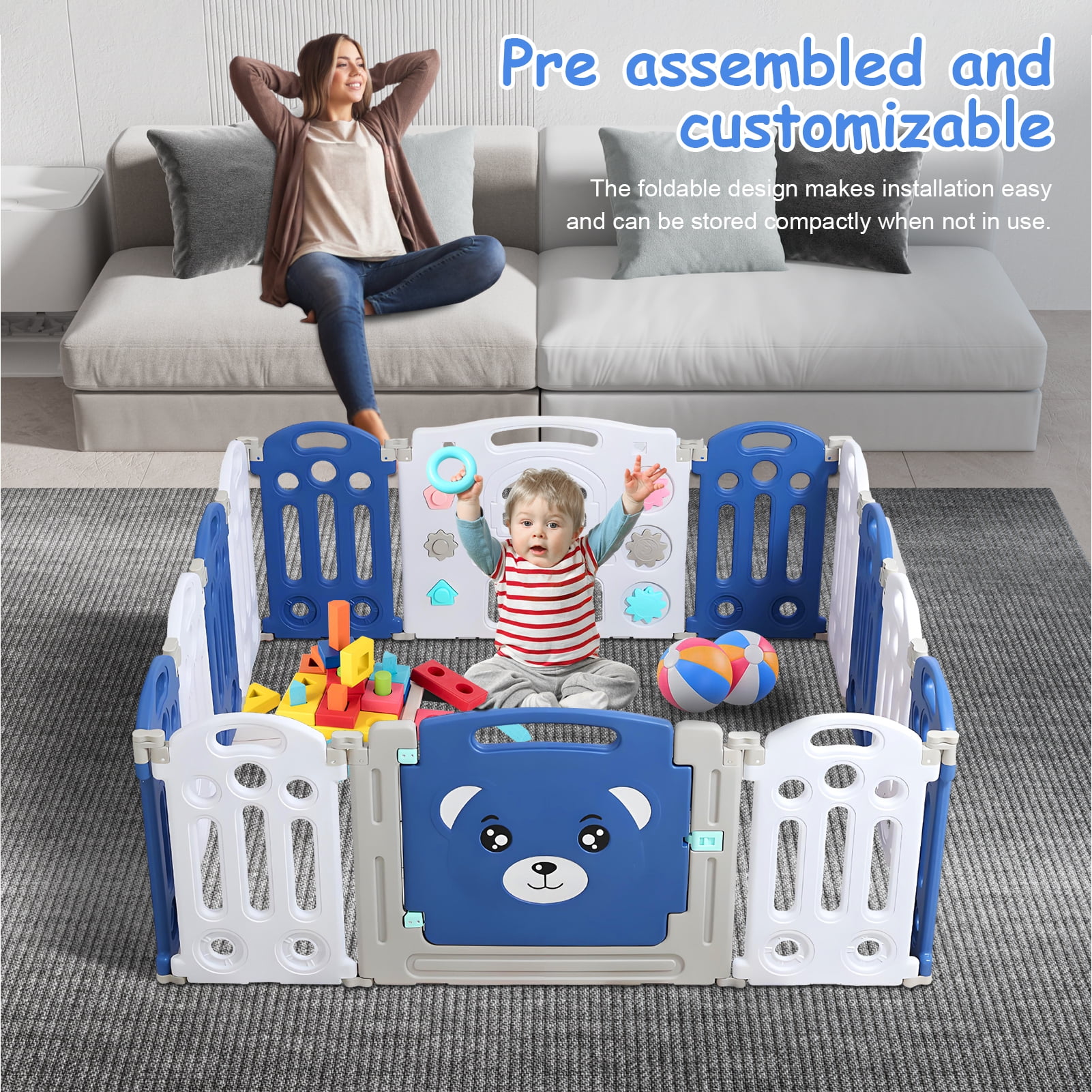 GZKN Foldable Baby Playpen Indoor Crawling Grille for Babies and ...