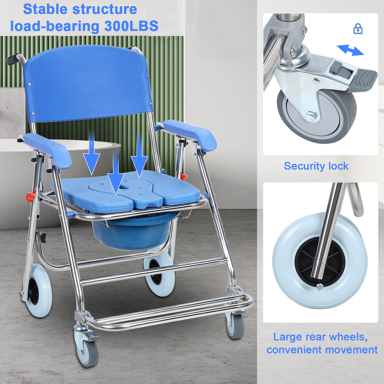GZKN Folding Shower Commode Wheelchair with Wheels Shower Chair for ...