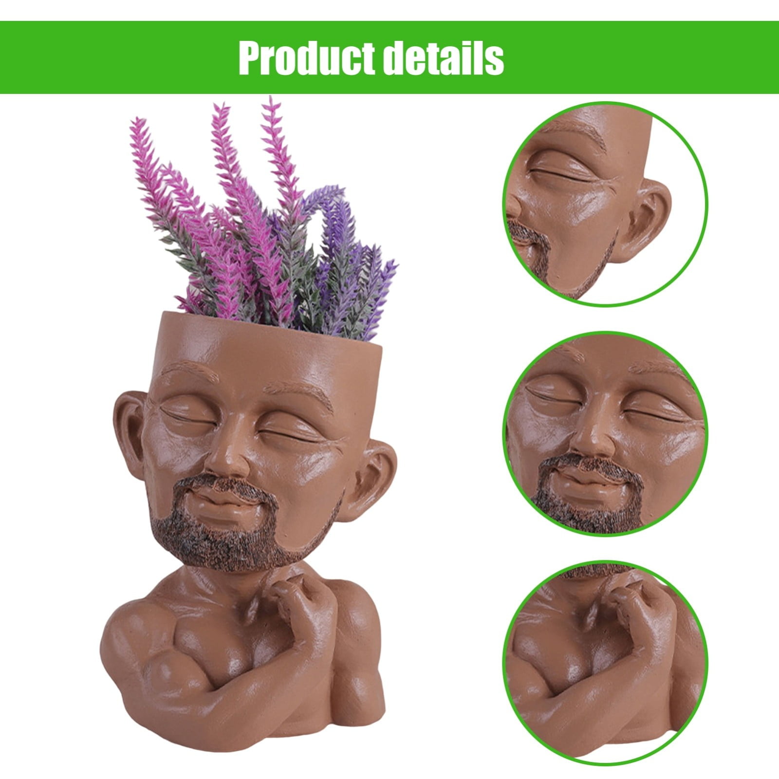 GZQJFMY Desktop Ornament Face Planter Pots Head Planter Man Face Pot ...