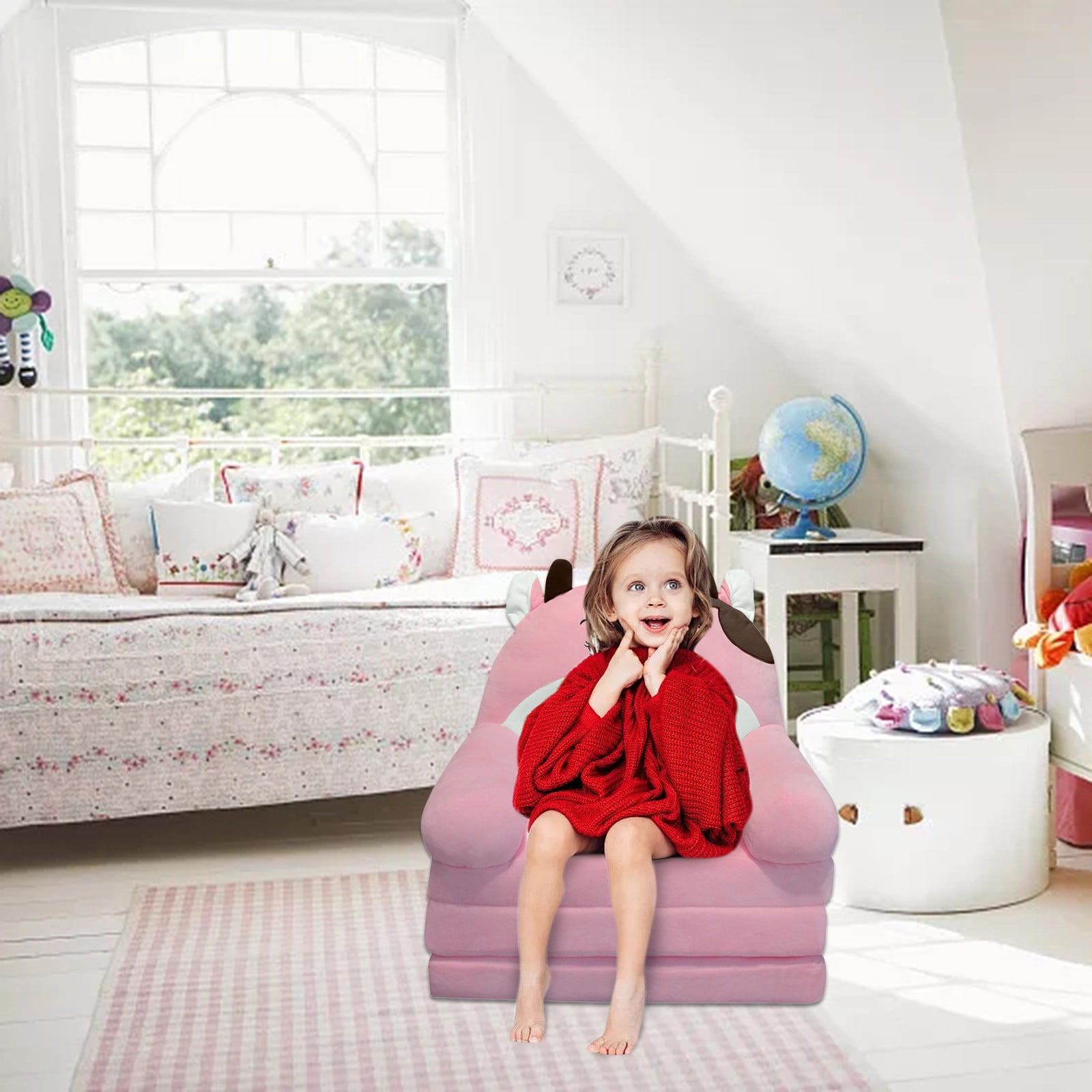 GZQJFMY Pink Cow Seat Cushion，2 In 1 Foldable Children Sofa，Kids Sofa ...