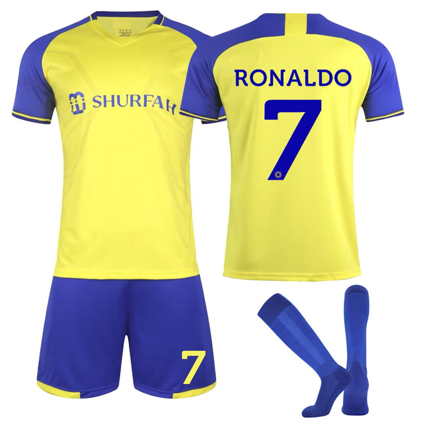 GZTY 2223 Al Nassr FC Soccer Club Jerseys 3 Piece Sets, Number 7 RONALDO Printed Short Sleeve ...