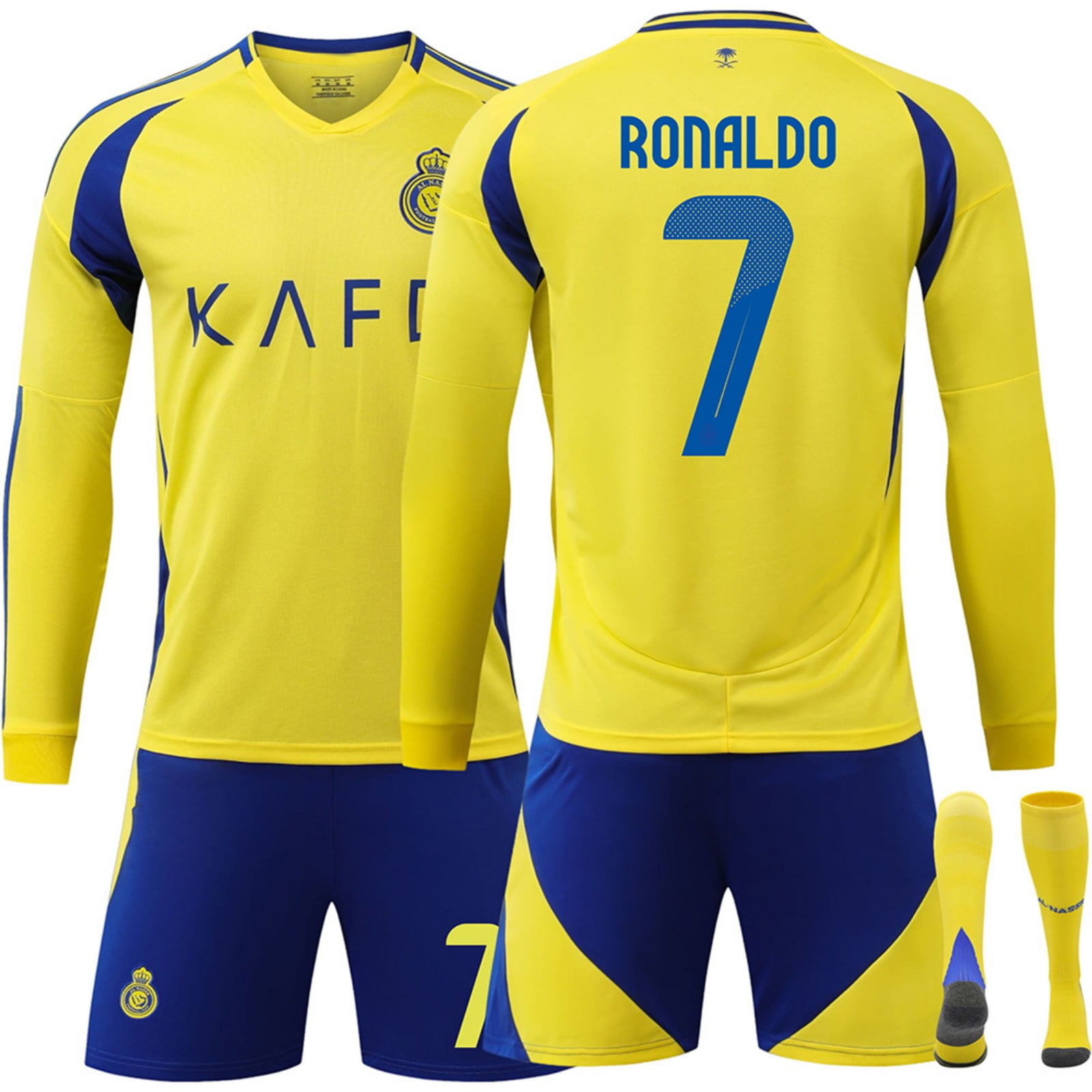 GZTY 2425 Al Nassr FC Soccer Club Jerseys 3 Piece Sets, Number 7 RONALDO Printed Long Sleeve ...