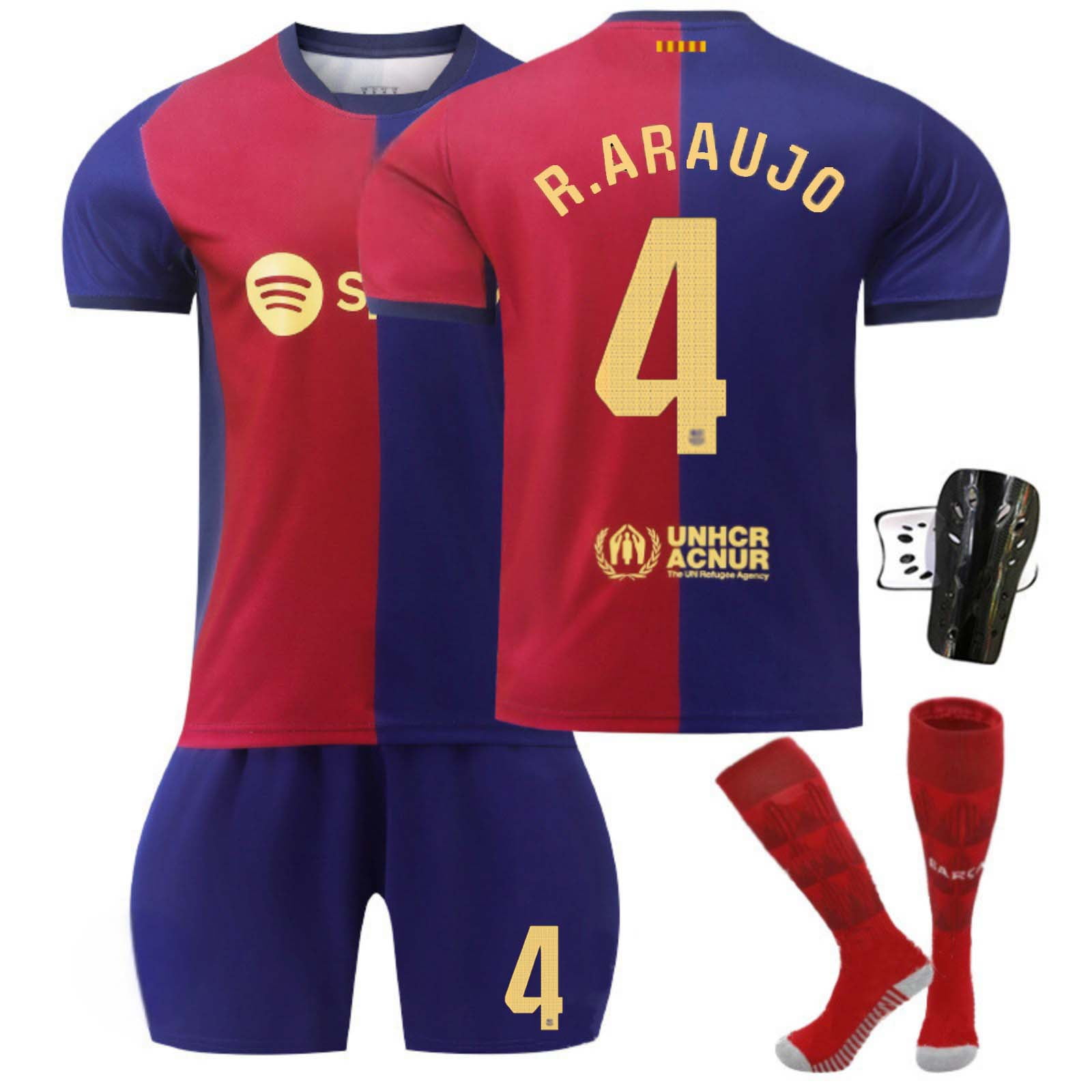 GZTY 2425 Spain Club Jerseys 4 Piece Sets，Number 4 R.ARAUJO Printed Short Sleeve Tops Shorts ...