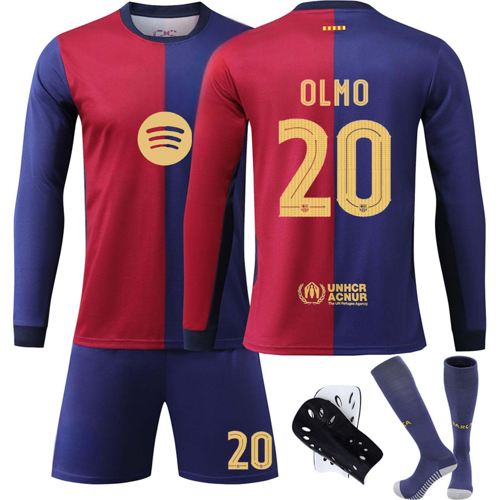 GZTY 2425 Spain Soccer Club Jerseys 4 Piece Sets，Number 20 OLMO Printed Long sleeve Tops Shorts ...