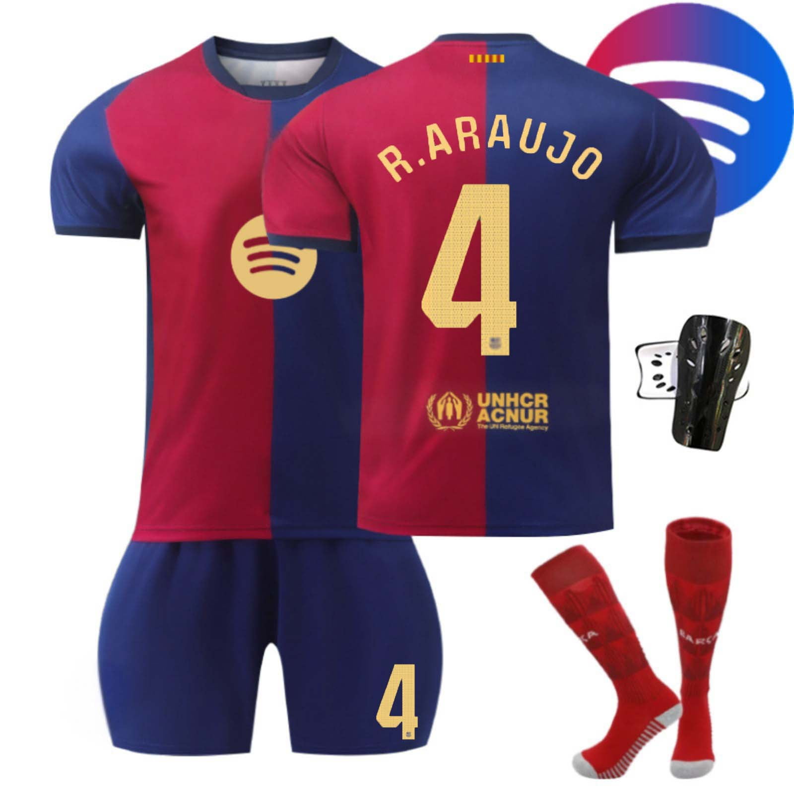 GZTY 2425 Spain Soccer Club Jerseys 4 Piece Sets，Number 4 R.ARAUJO Printed Short Sleeve Tops ...