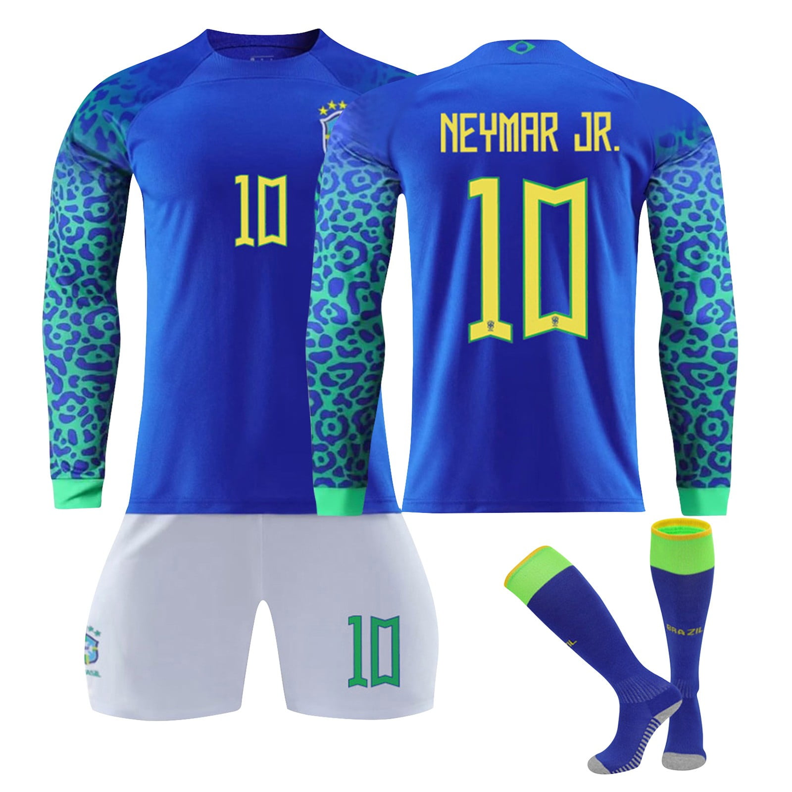 GZWL 2223 Brazil Soccer Jerseys 3 Piece Sets, Number #10 NEYMAR JR. Printed Long Sleeve Tops ...