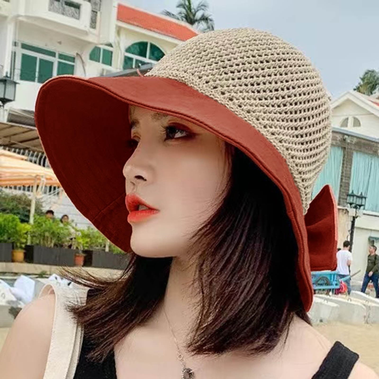 GZWYHT Beach Hats,Sun Hats Sun Hat Beach Sun Hat Hollowed Out Bow Hat ...