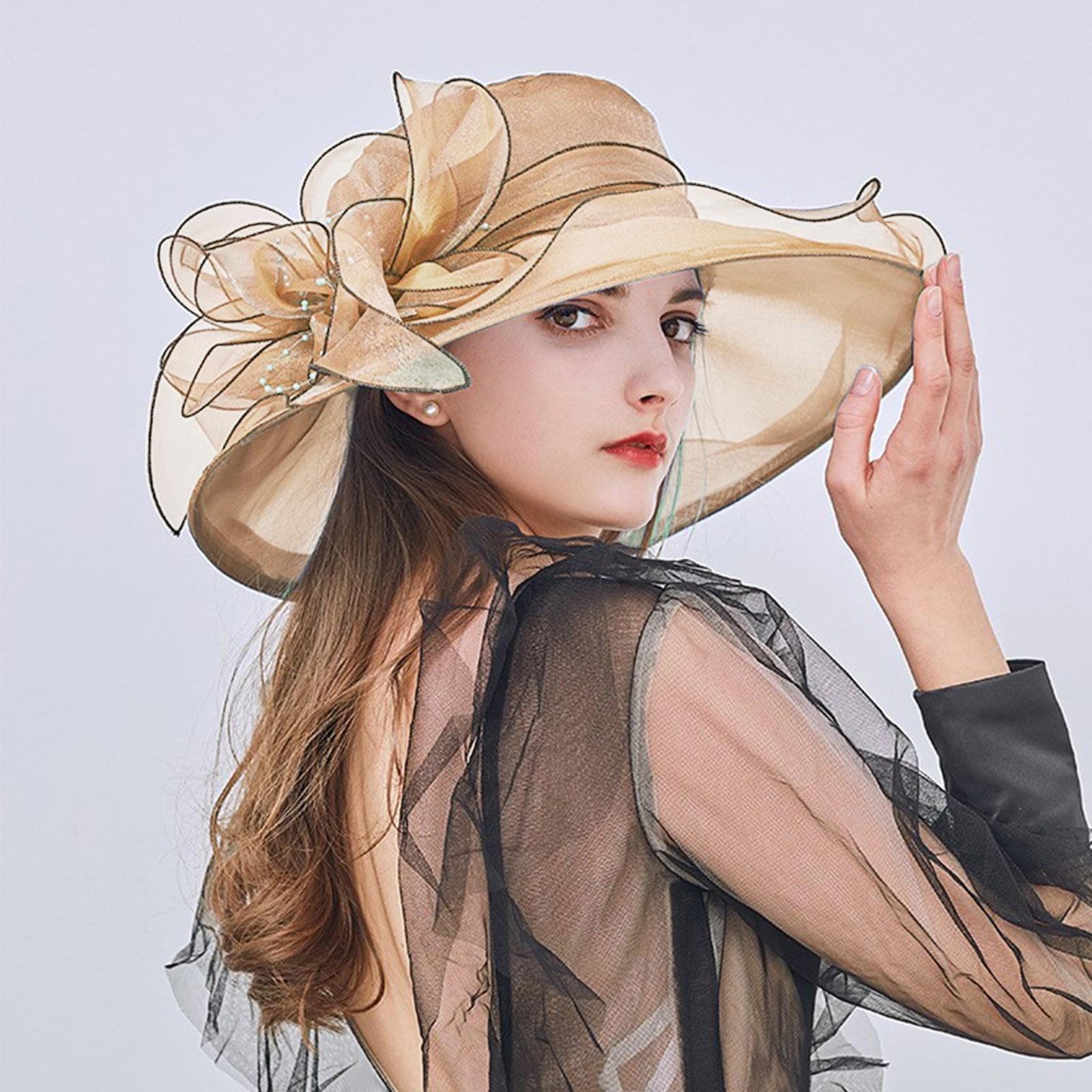 GZWYHT Beach Hats,Sun Hats Womens Summer Dress Hat Wide Leaf Flower ...