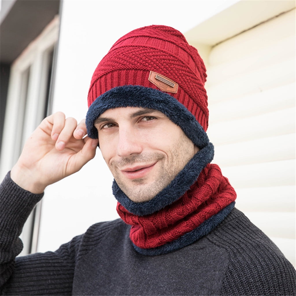 GZWYHT Beanies,Beanie Hats Men's Winter Hat Cap Collar Set Plus Velvet ...