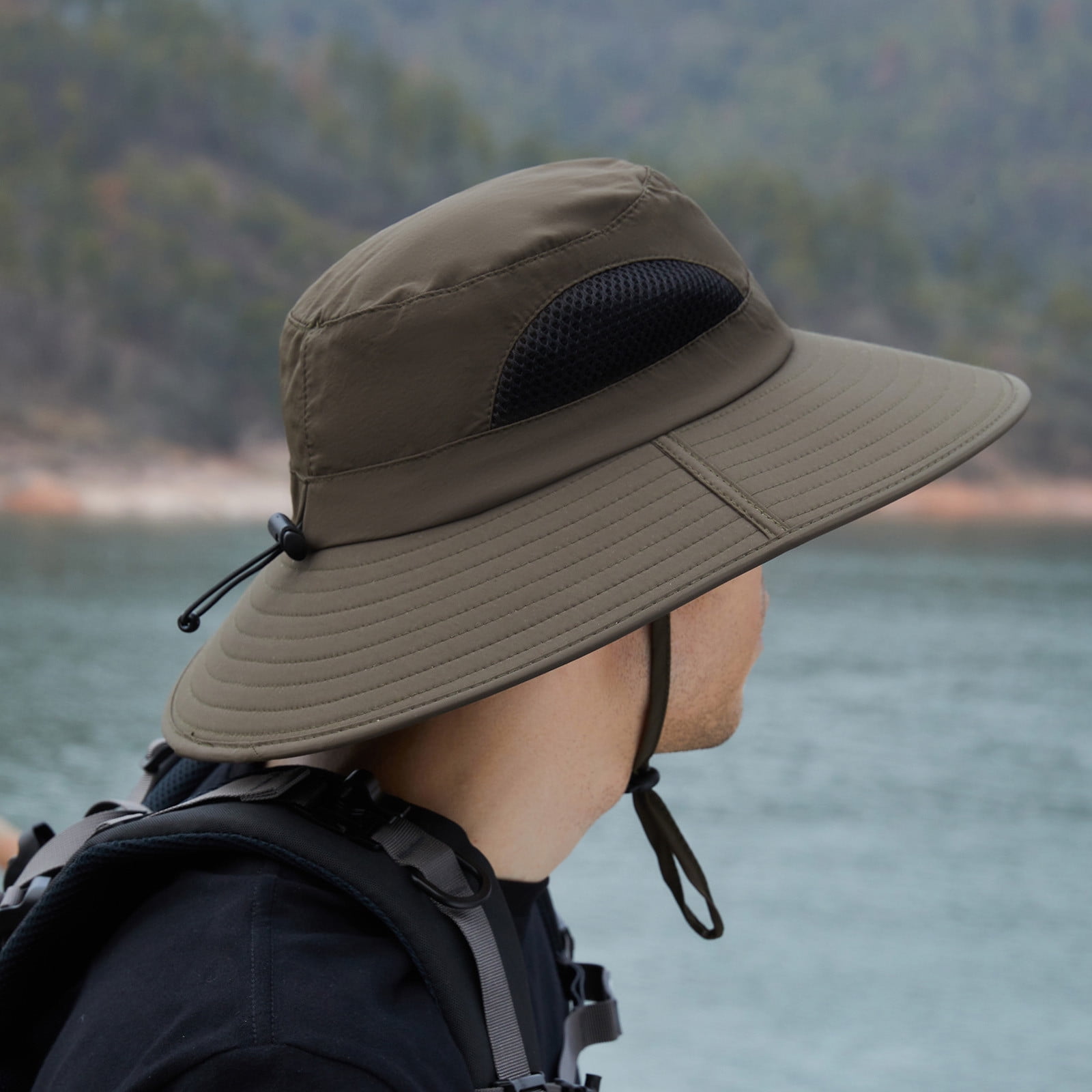 GZWYHT Bucket Hats,Sun Hats Men Mountaineering Fishing Solid Color Hood ...