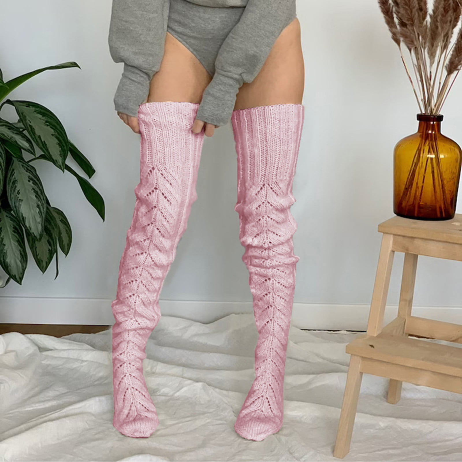 GZWYHT Crew Socks,Knee High Stockings Autumn Winter Solid Knitted Warm ...